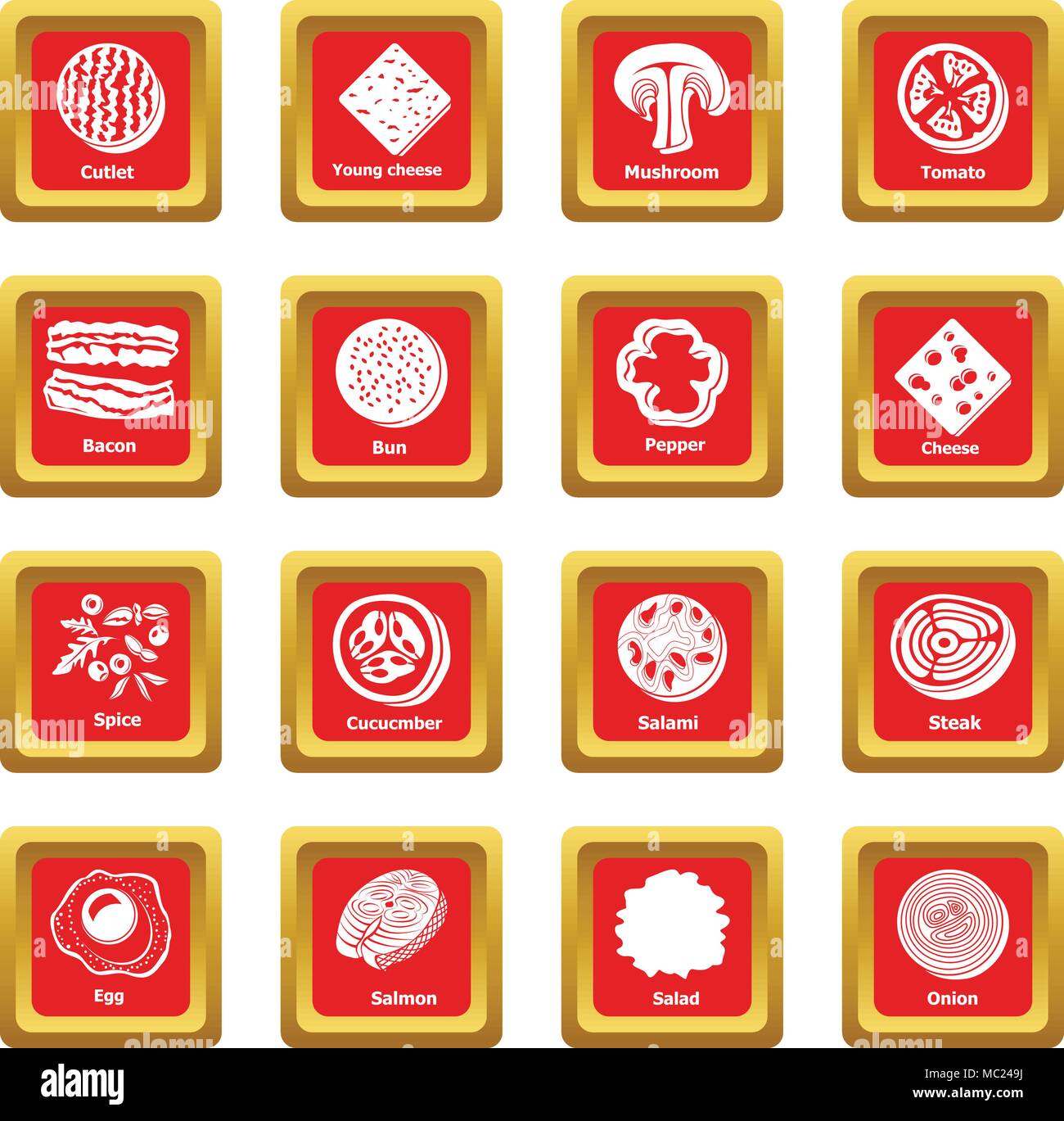 Slice food icons set red square vector Stock Vector Image & Art - Alamy