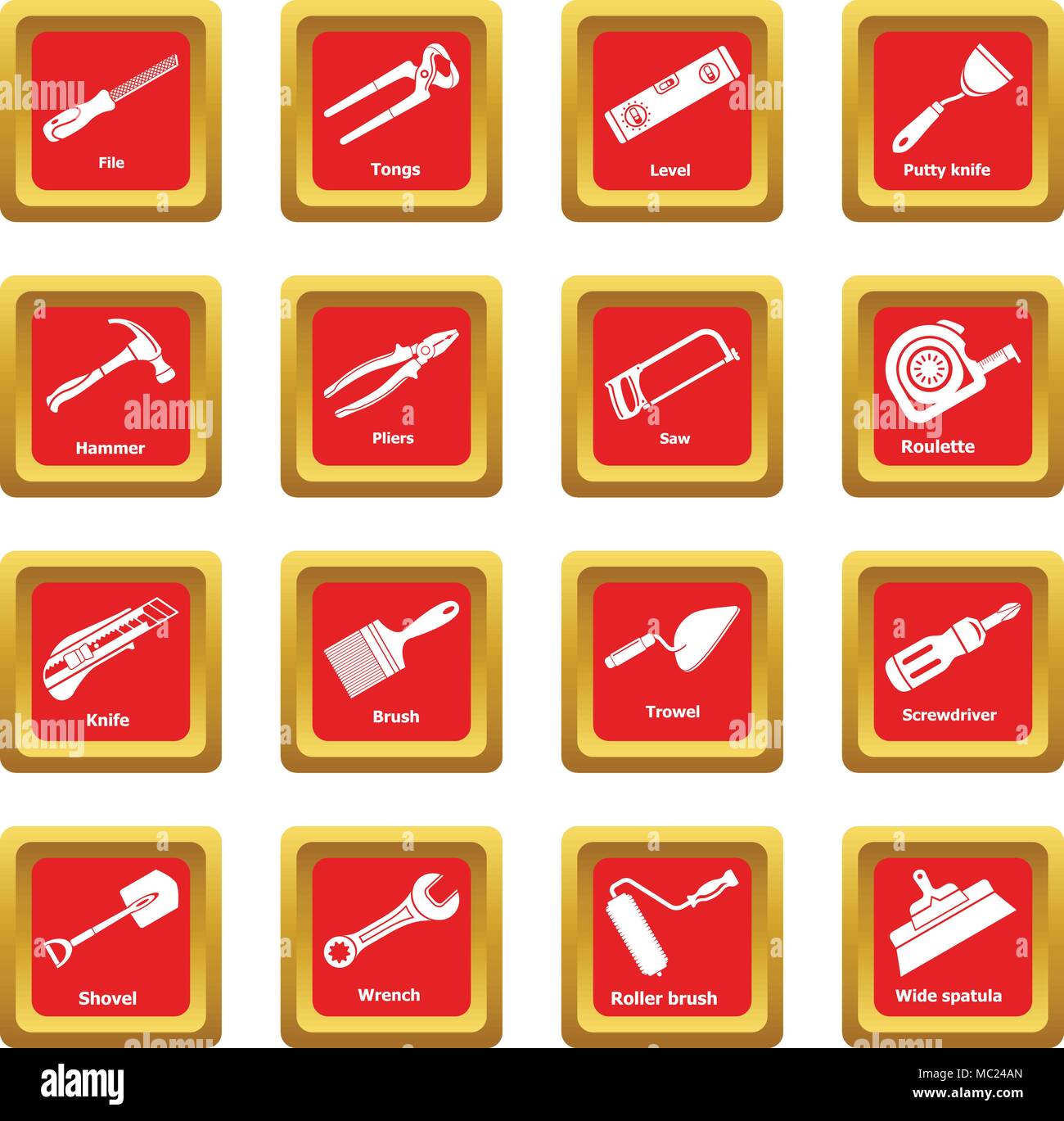 Building hand tool icons set red square vector Stock Vector Image & Art ...