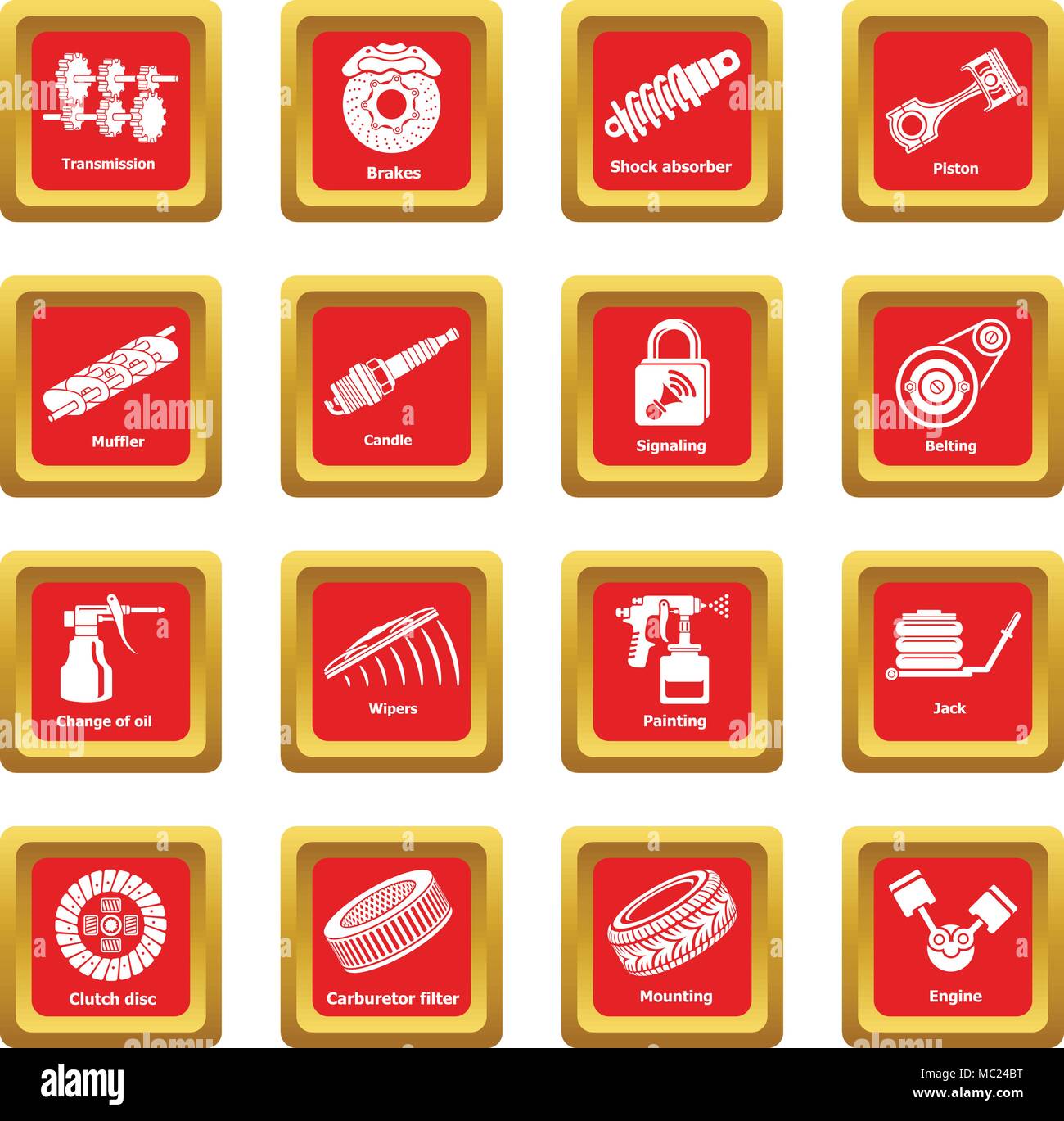 Car repair parts icons set red square vector Stock Vector Image & Art ...
