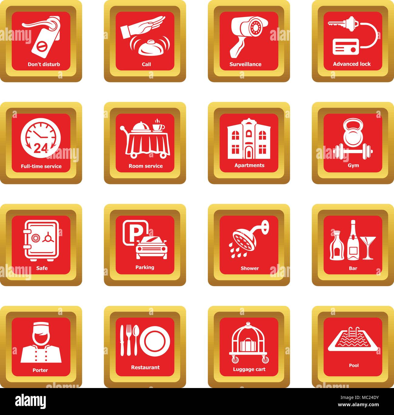 Hotel service icons set red square vector Stock Vector Image & Art - Alamy