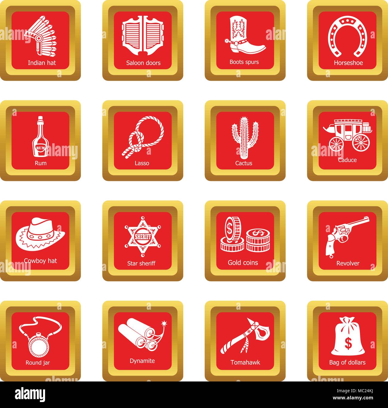 Wild west icons set red square vector Stock Vector Image & Art - Alamy