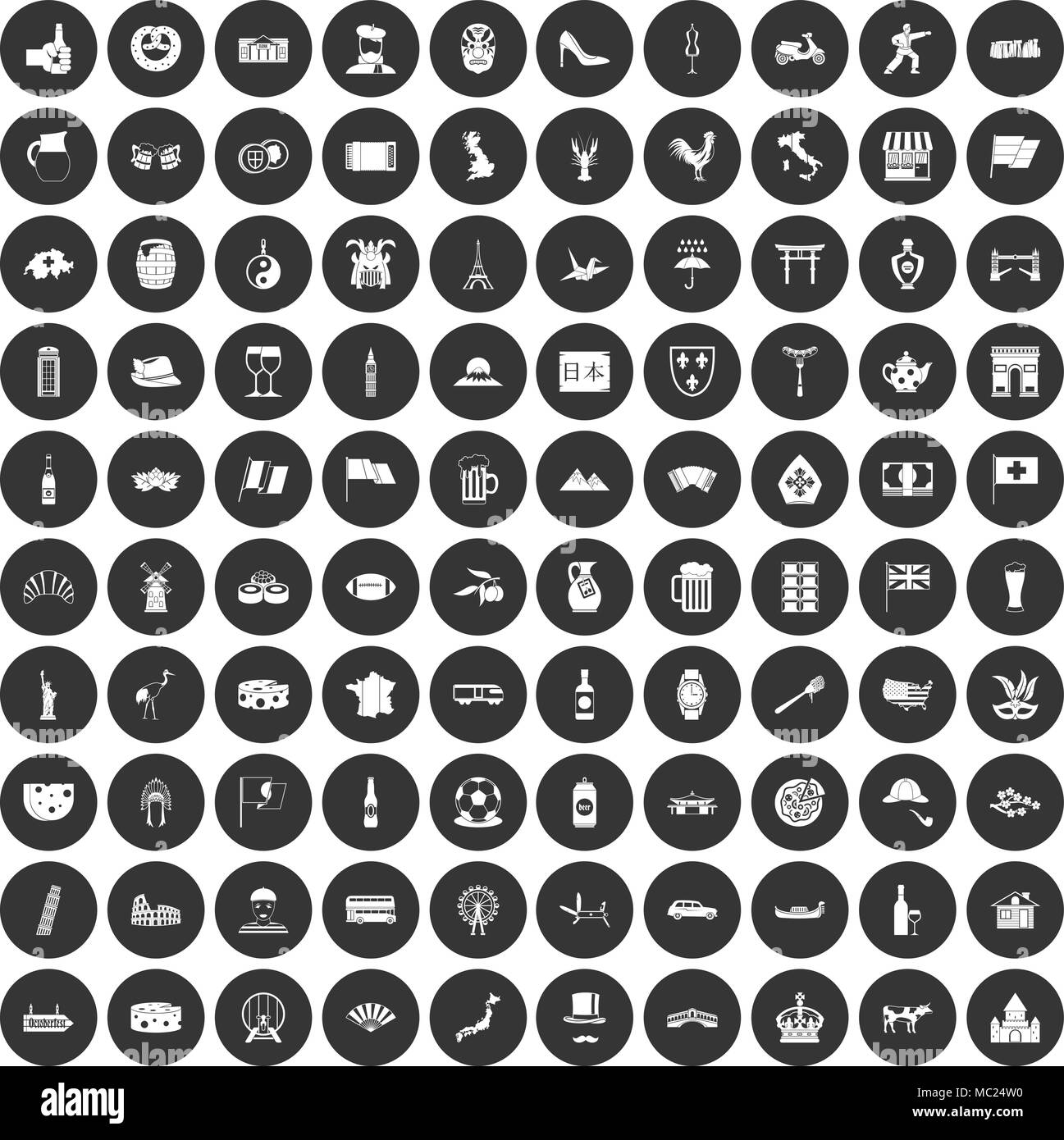 100 tourist attractions icons set black circle Stock Vector Image & Art ...