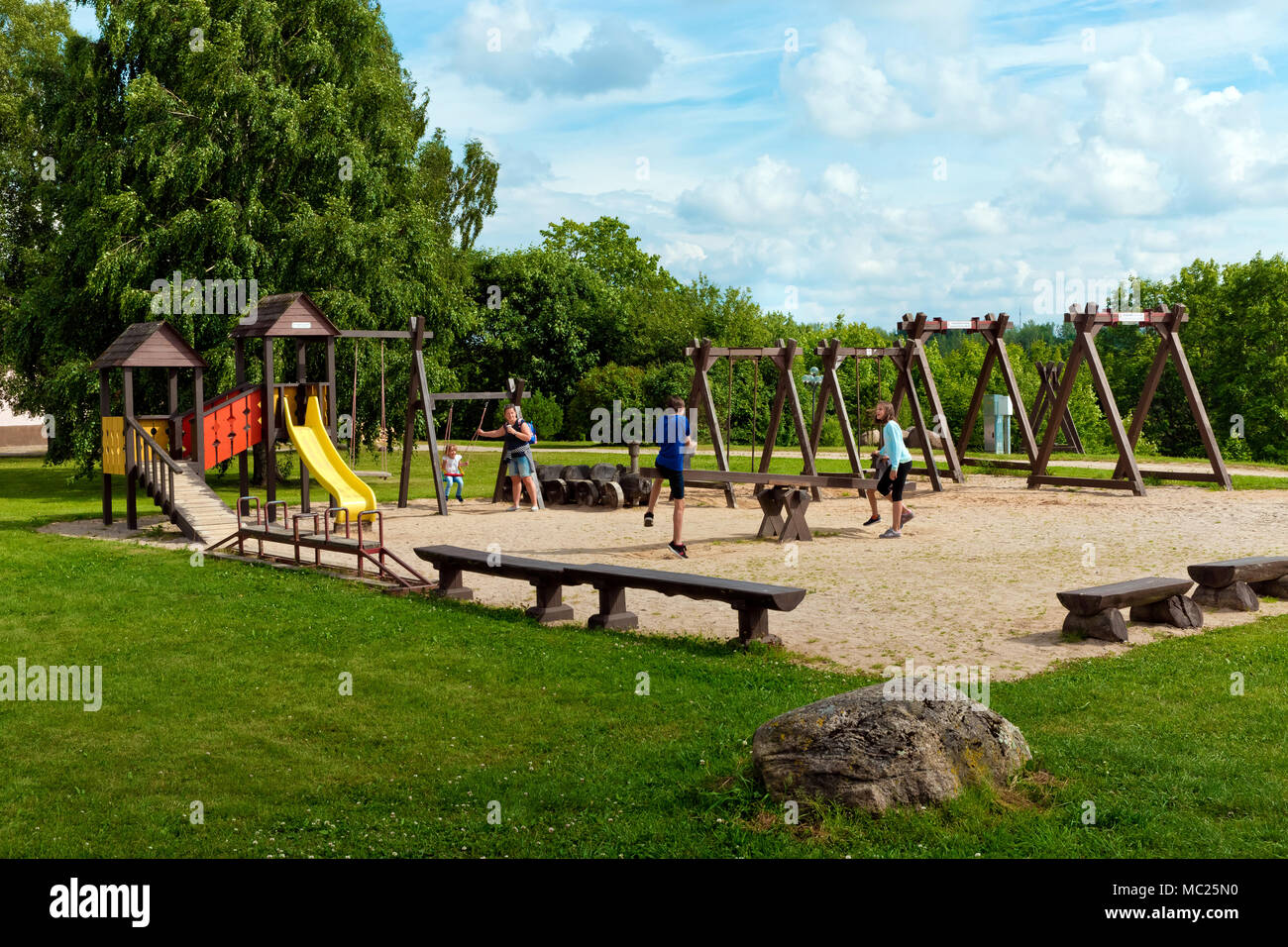 Wooden playground park hi-res stock photography and images - Alamy