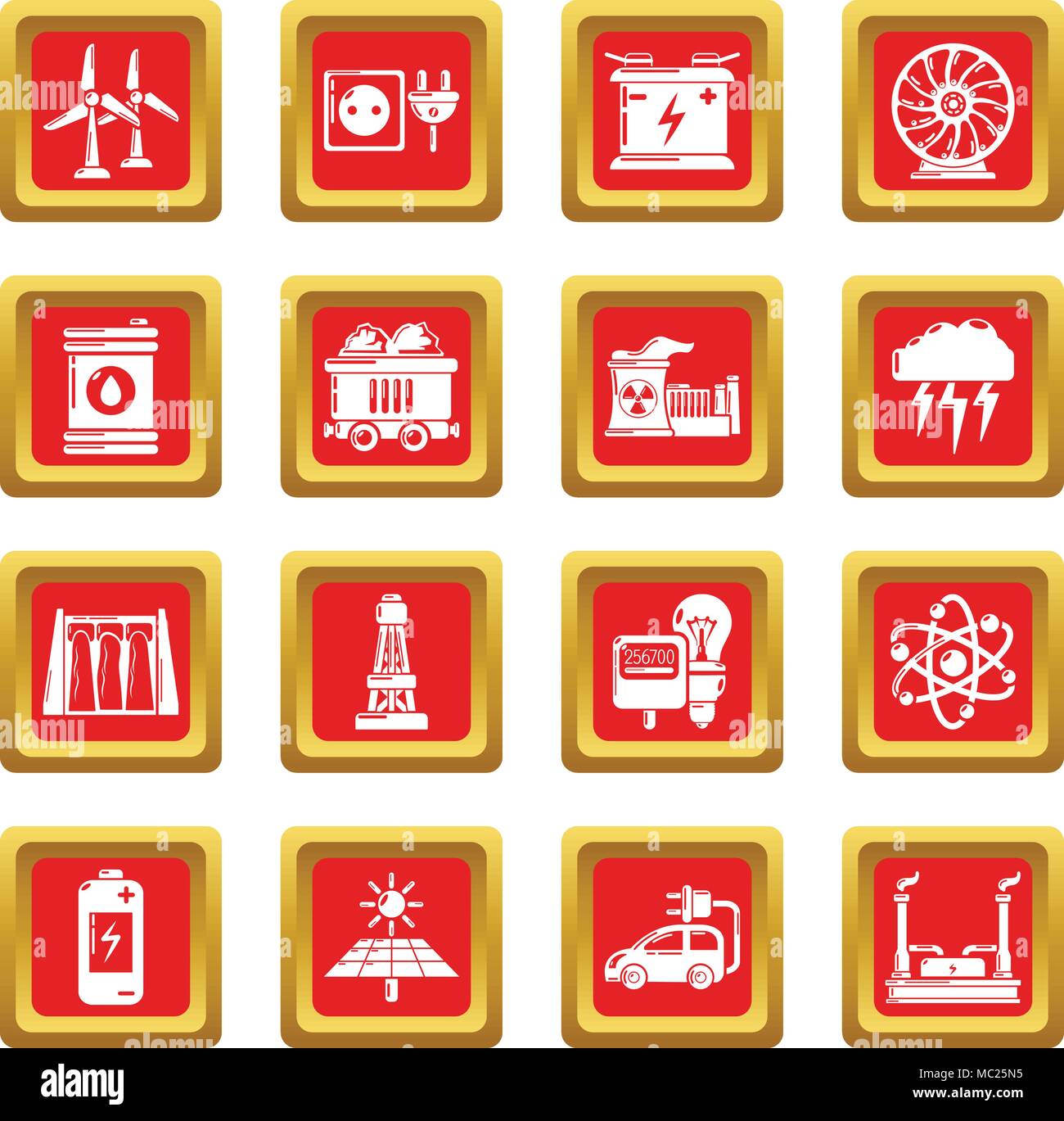 Energy sources icons set red square vector Stock Vector Image & Art - Alamy
