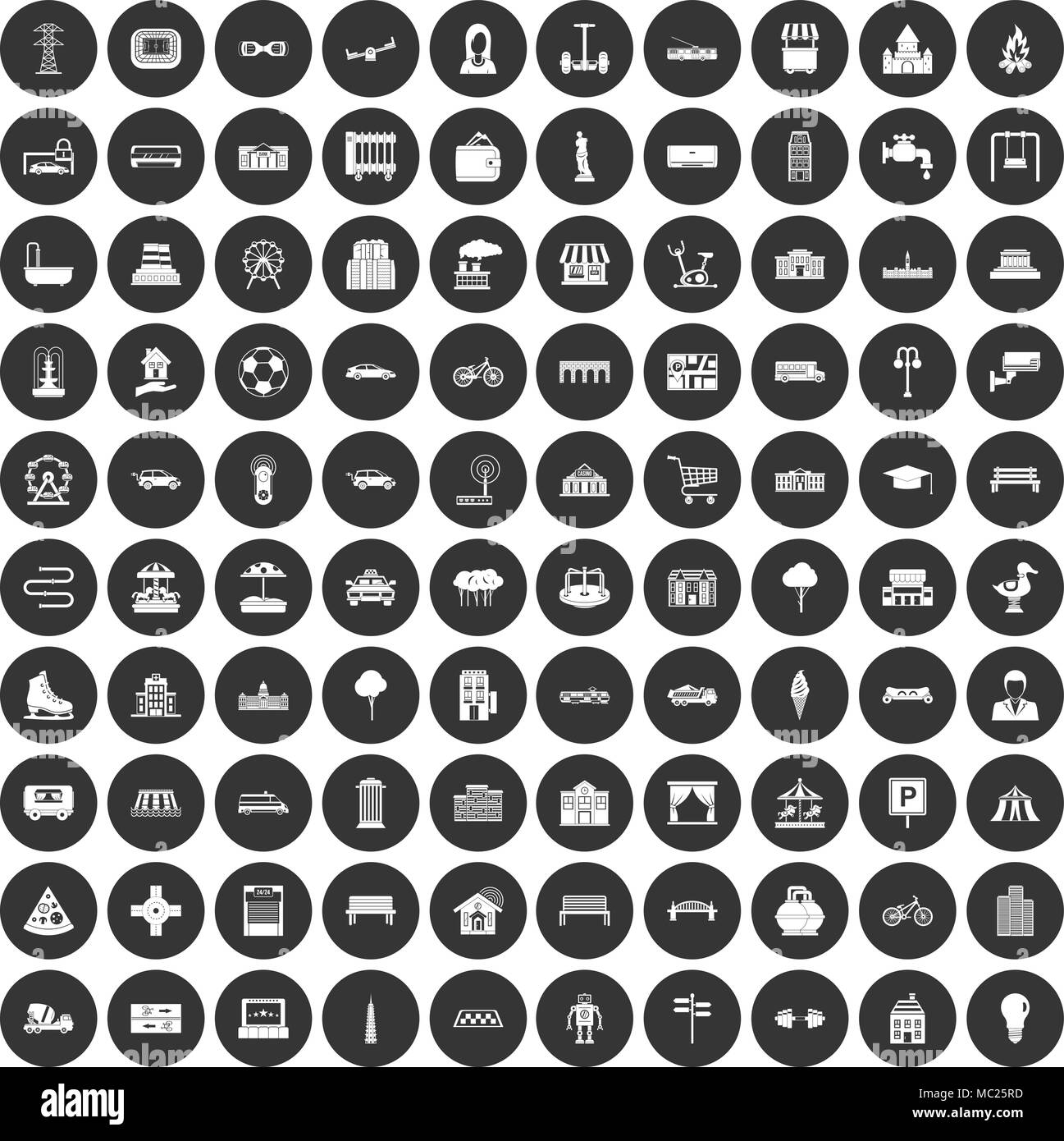 100 urban icons set black circle Stock Vector Image & Art - Alamy