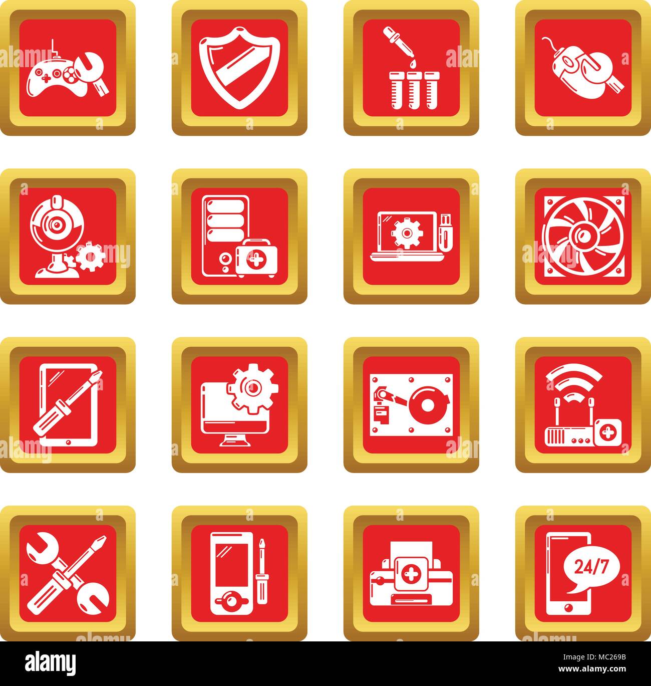 Computer repair service icons set red square vector Stock Vector Image ...