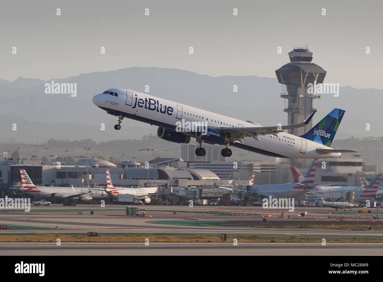 jetBlue Airways Airbus A321 Jet Plane Taking Off From Los Angeles ...