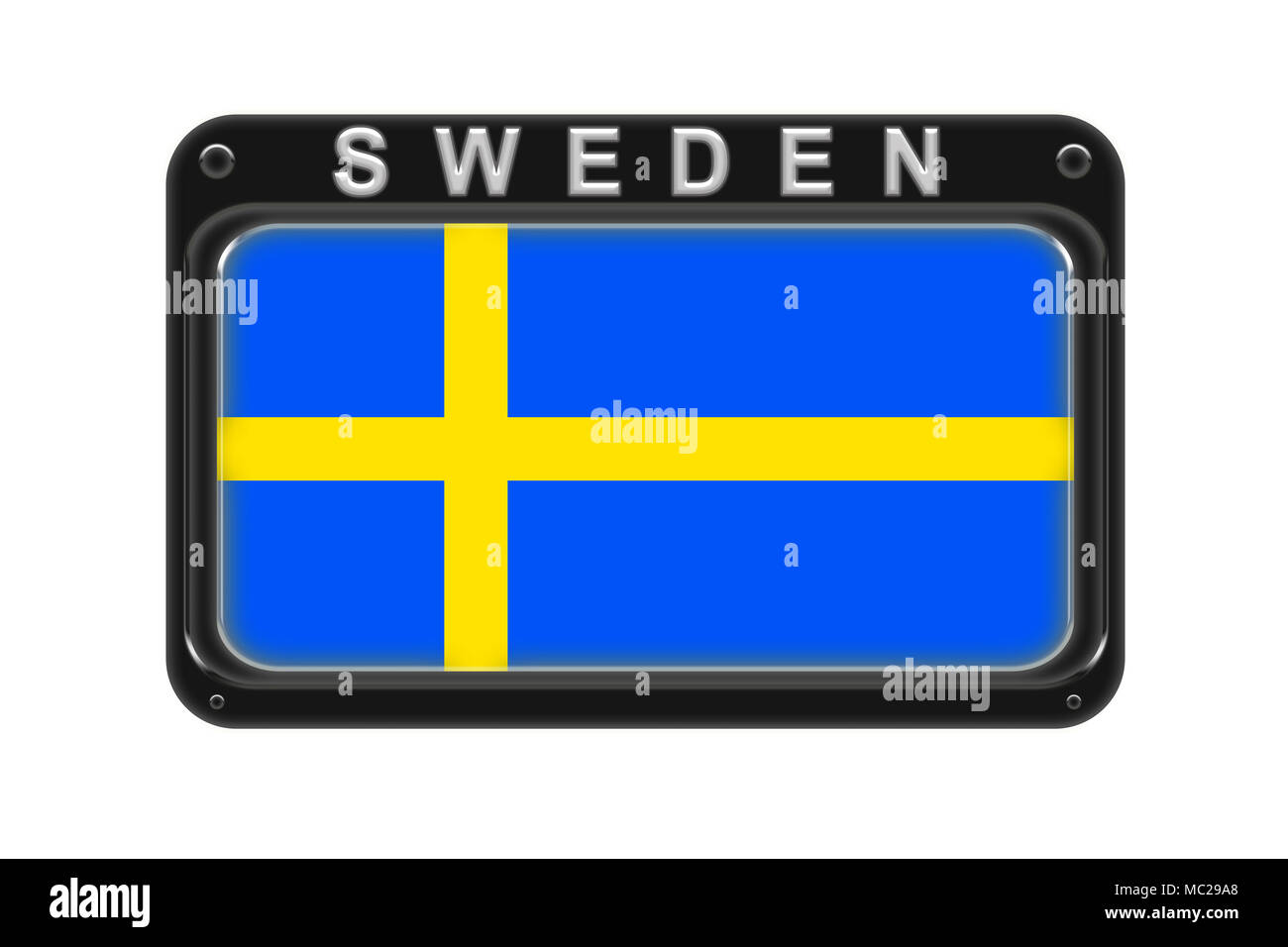 Surround the flag of Sweden in the frame with rivets on white ...