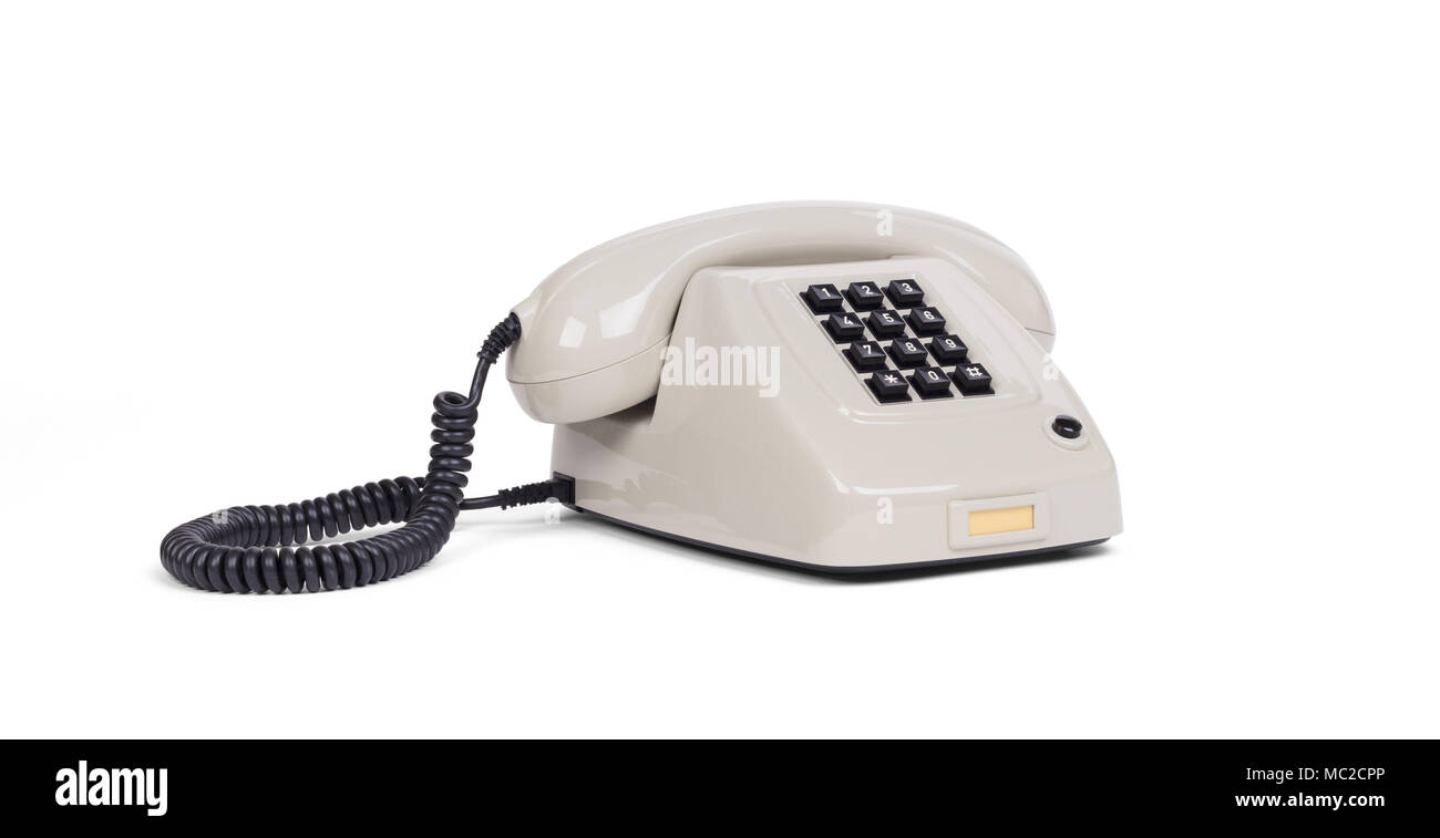 Vintage grey telephone with a white background Stock Photo - Alamy