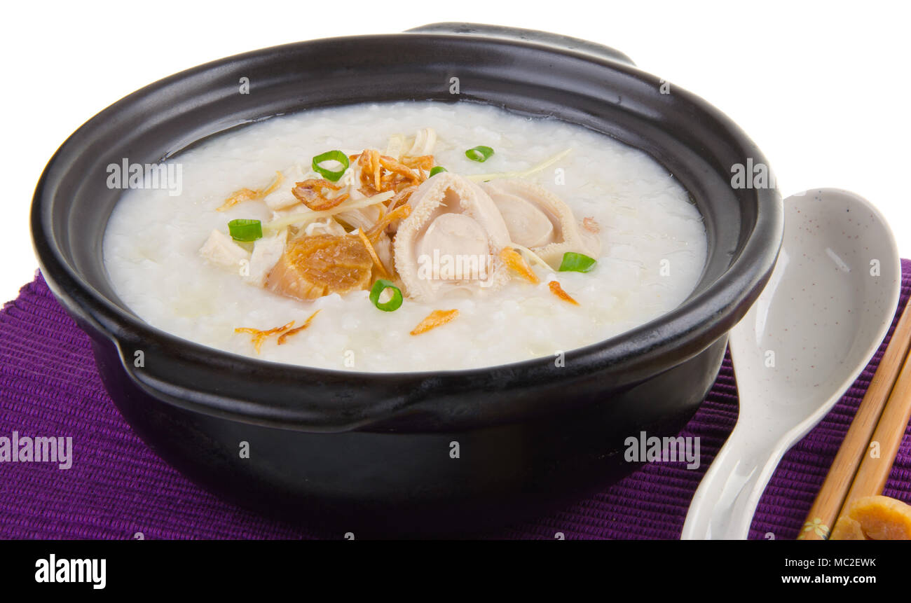 Porridge, abalone & chicken Porridge (congee) served in claypot Stock ...