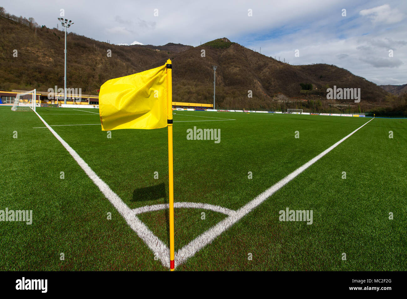 Corner soccer flag in a soccer field Stock Photo - Alamy