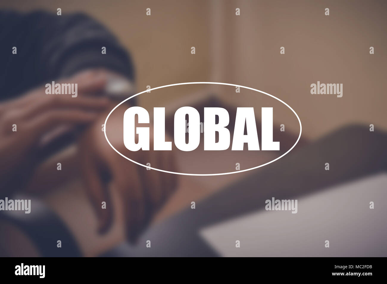 Global word with blurring background Stock Photo - Alamy
