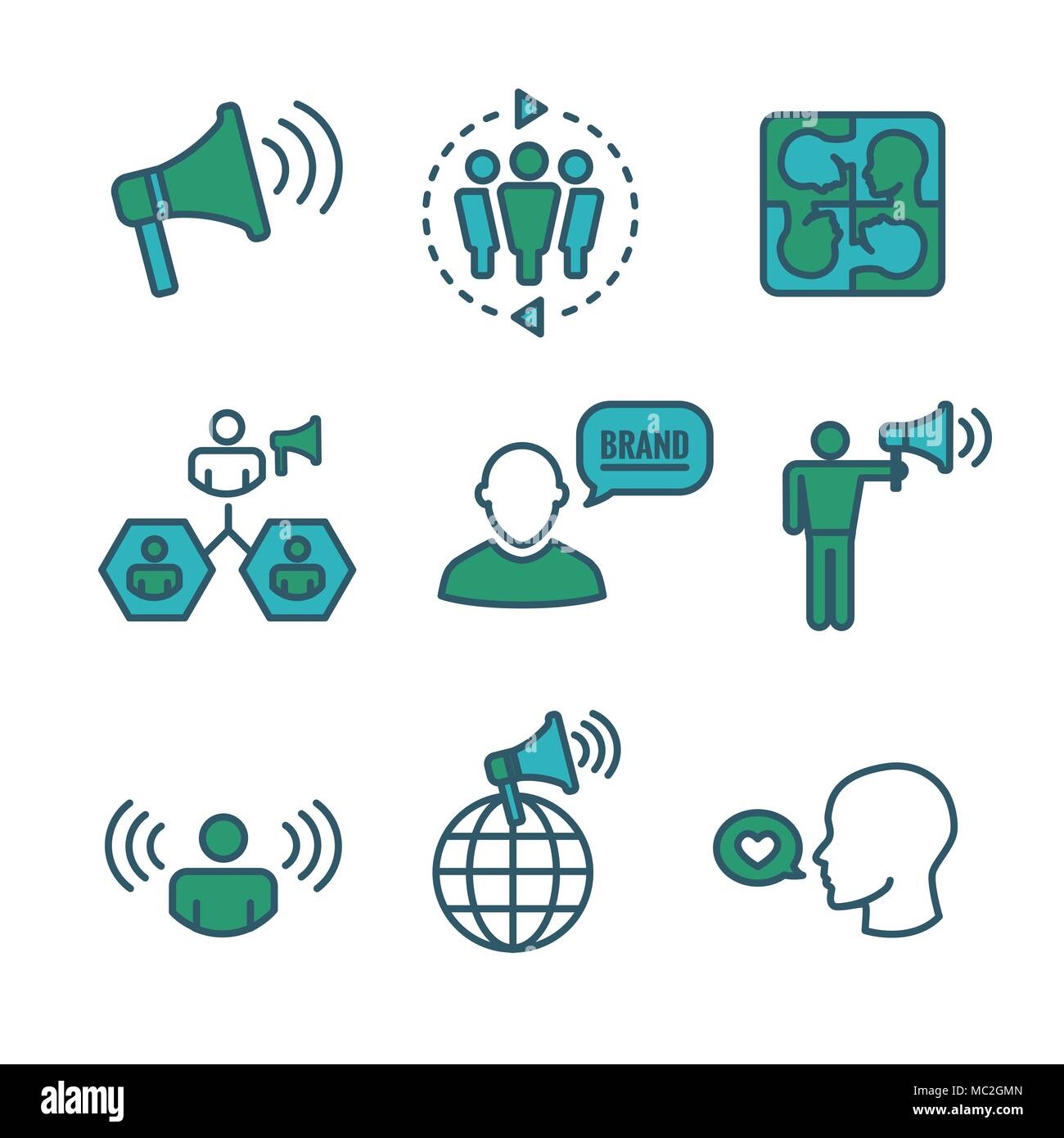 Spokesperson icon set w bullhorn, coordination, pr, public relations ...