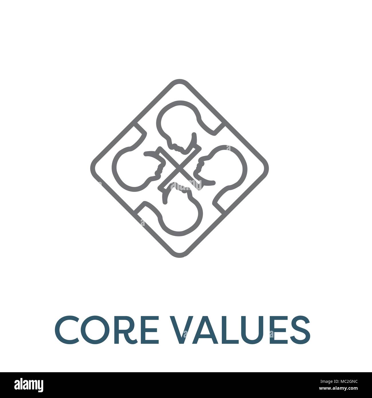 Core Values Outline Icon w person & collaborating / thinking ideas ...