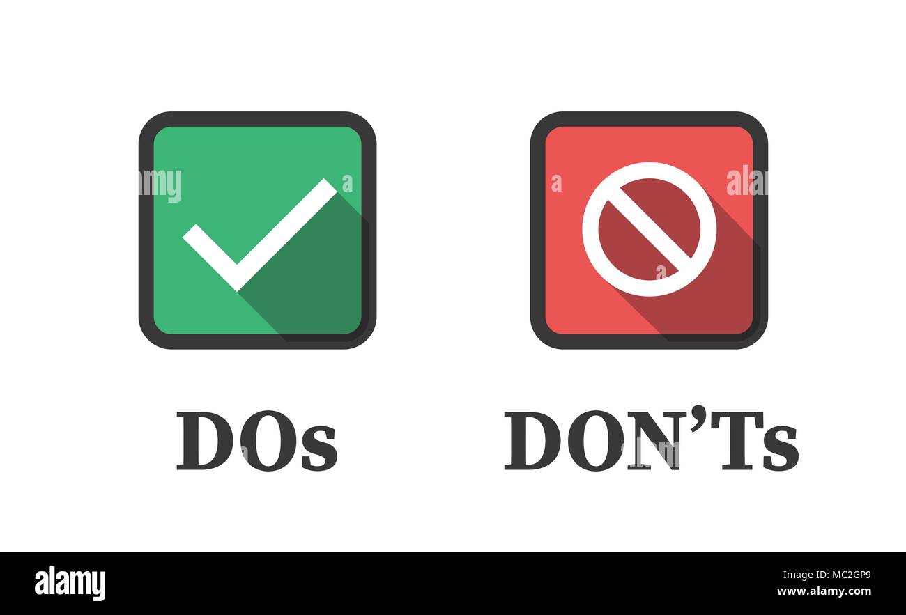 Do and Don't or Good and Bad Icons w Positive and Negative Symbols ...