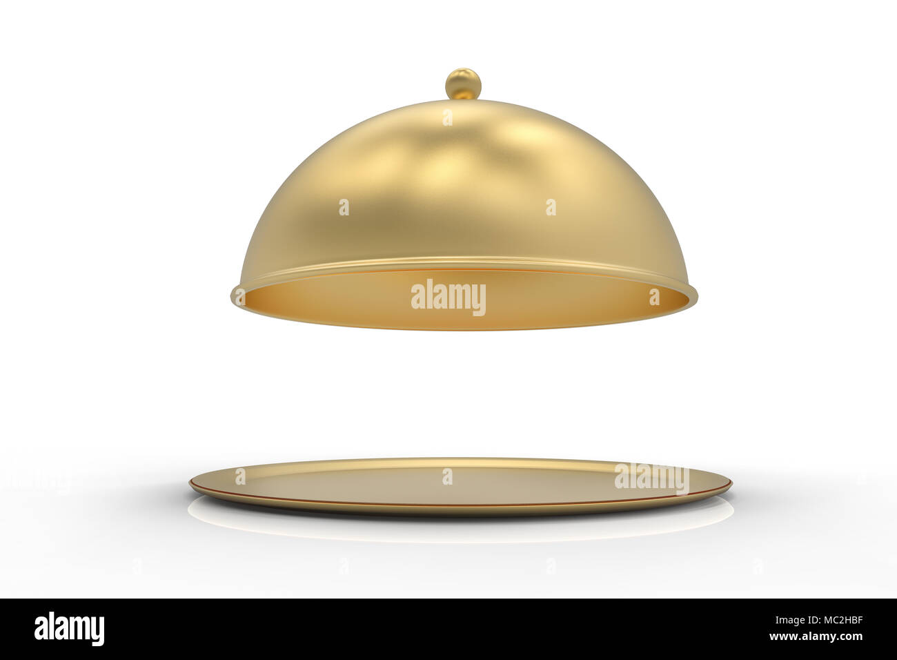 Golden Restaurant Cloche plate with open lid. 3d illustration Stock ...