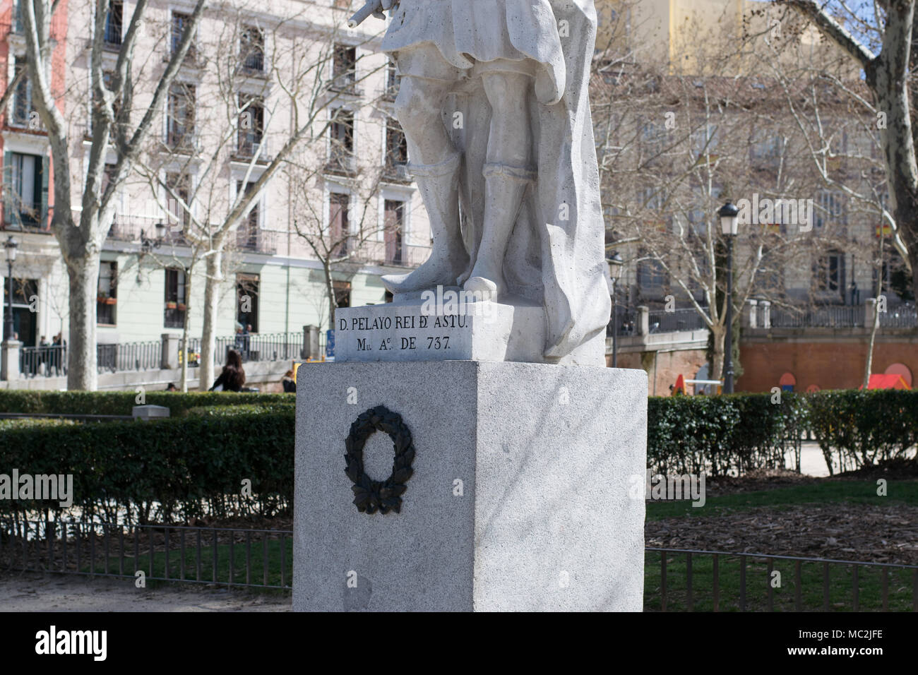 Statues of Spanish Kings in Plaza del Oriente, Madrid in spring Stock ...