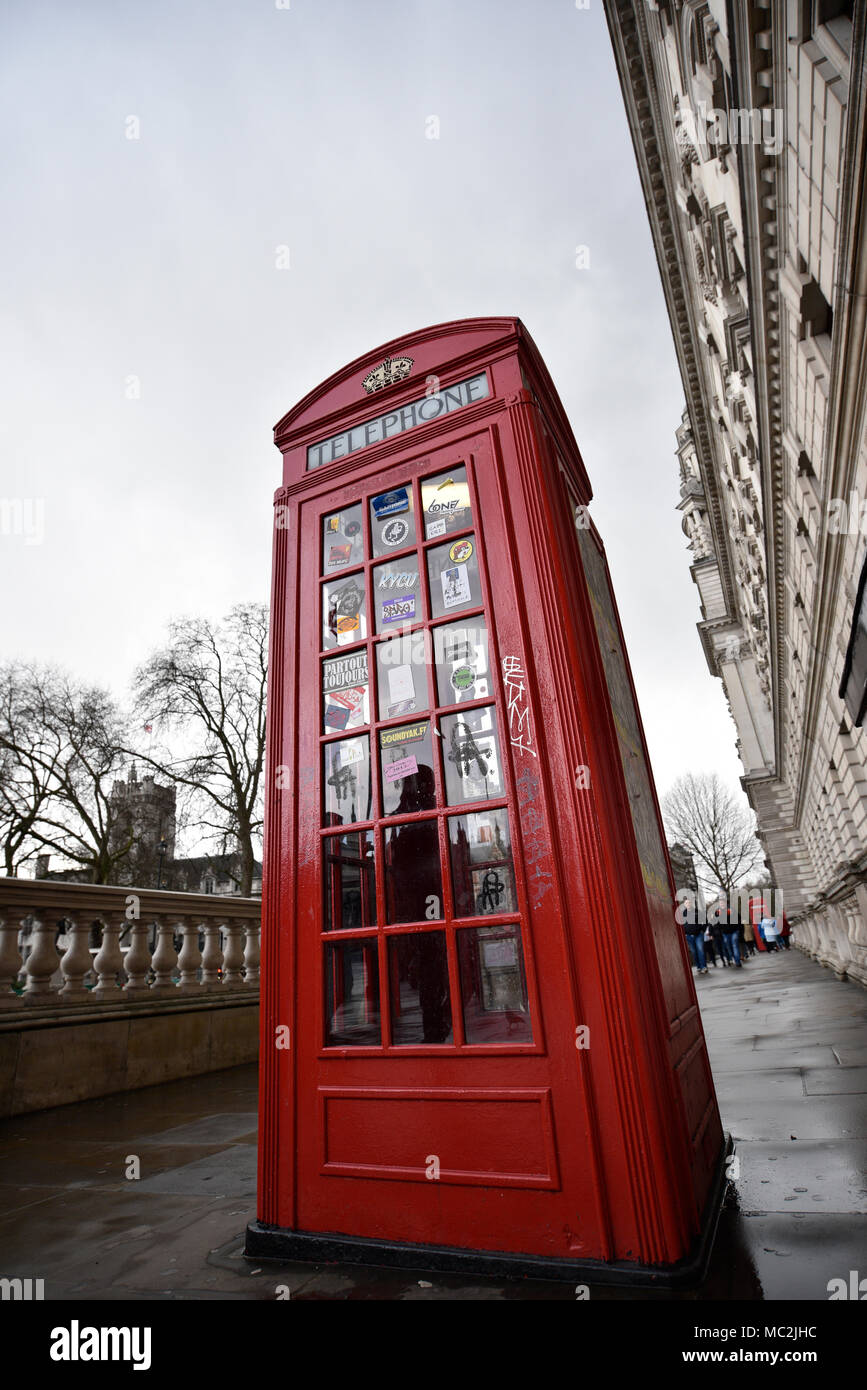 Traditional British Red Phone Box on Pavement - Westminster Square ...