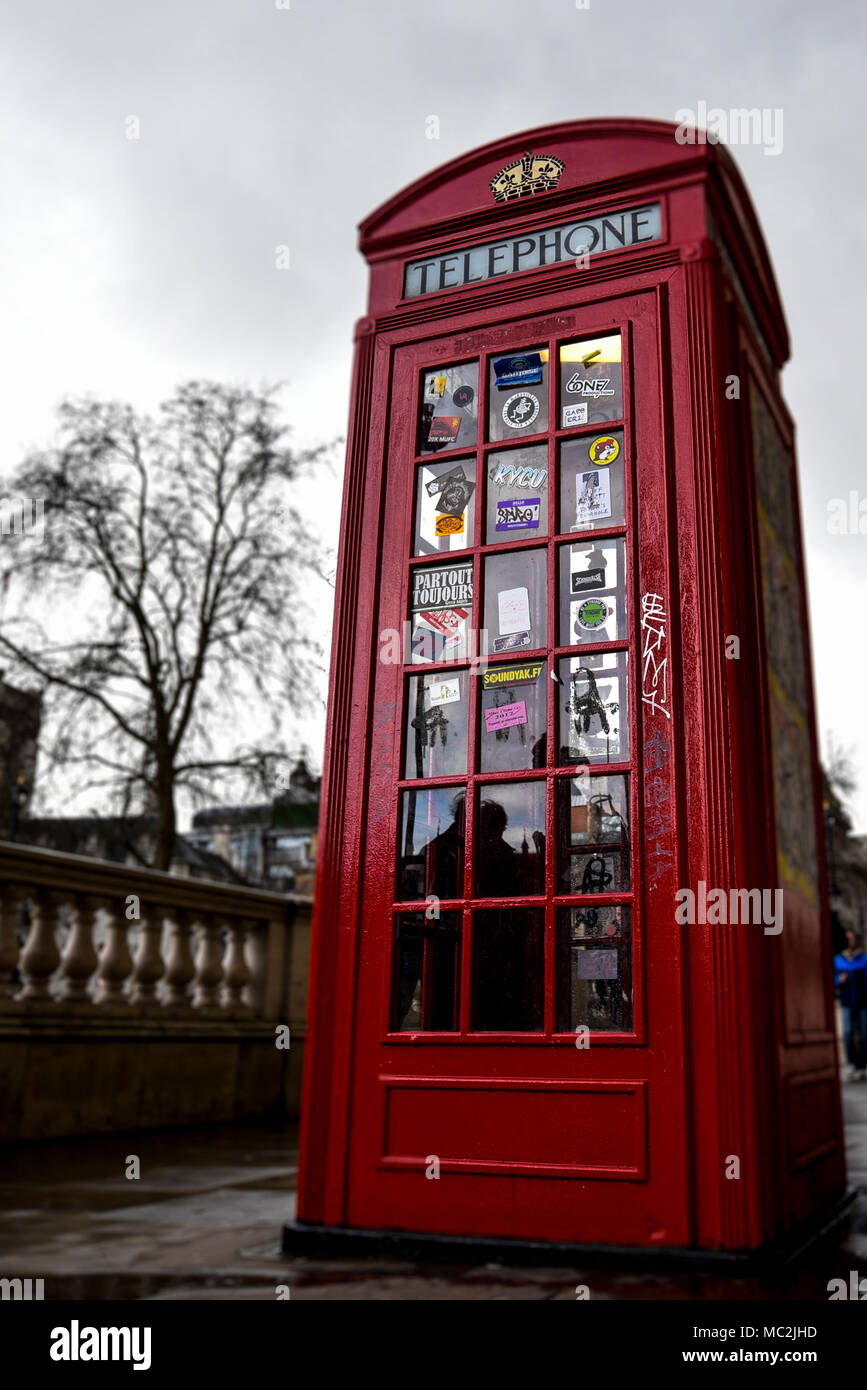 Traditional British Red Phone Box on Pavement Outside Westminster ...