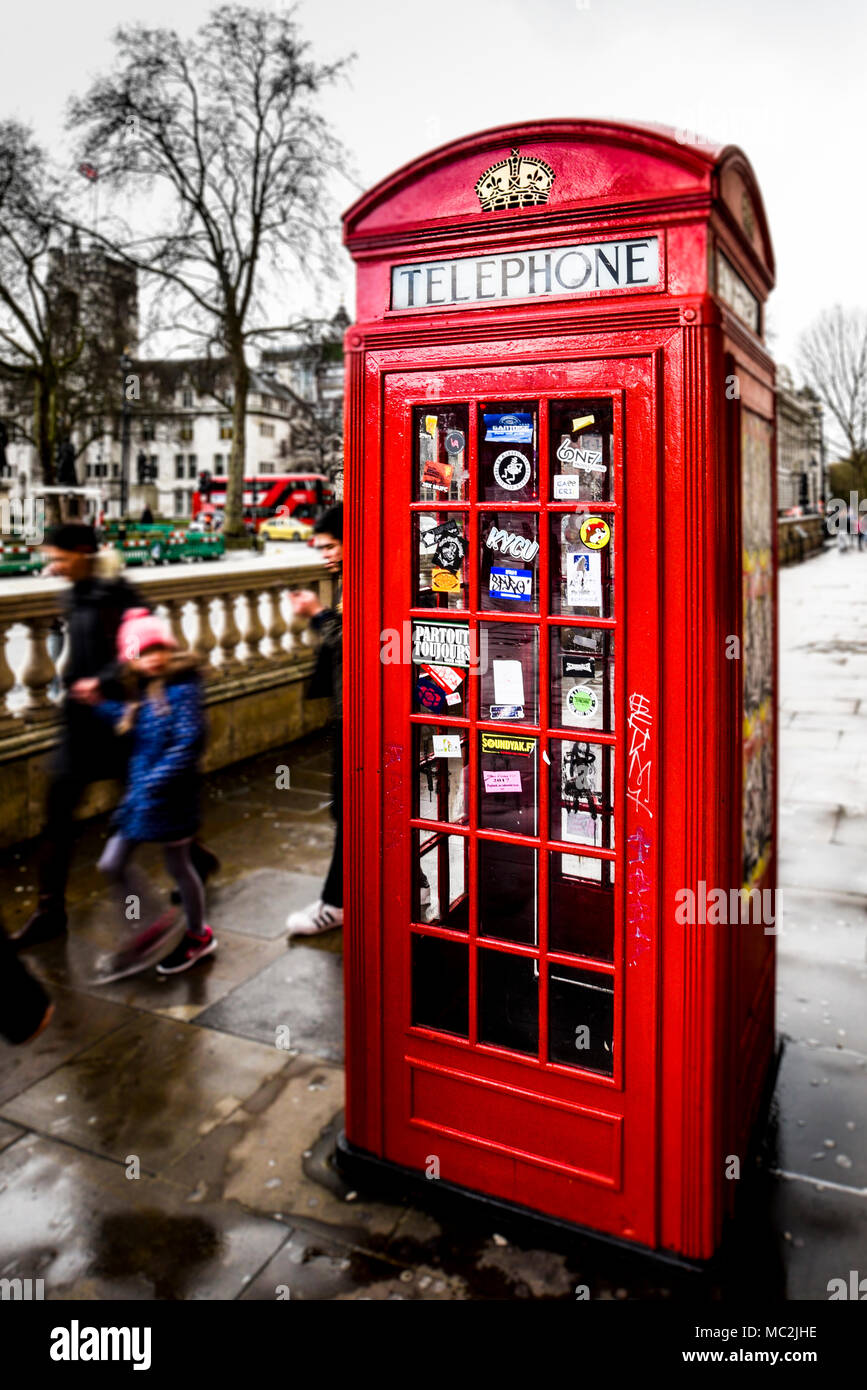 Traditional British Red Phone Box on Pavement Outside Westminster ...