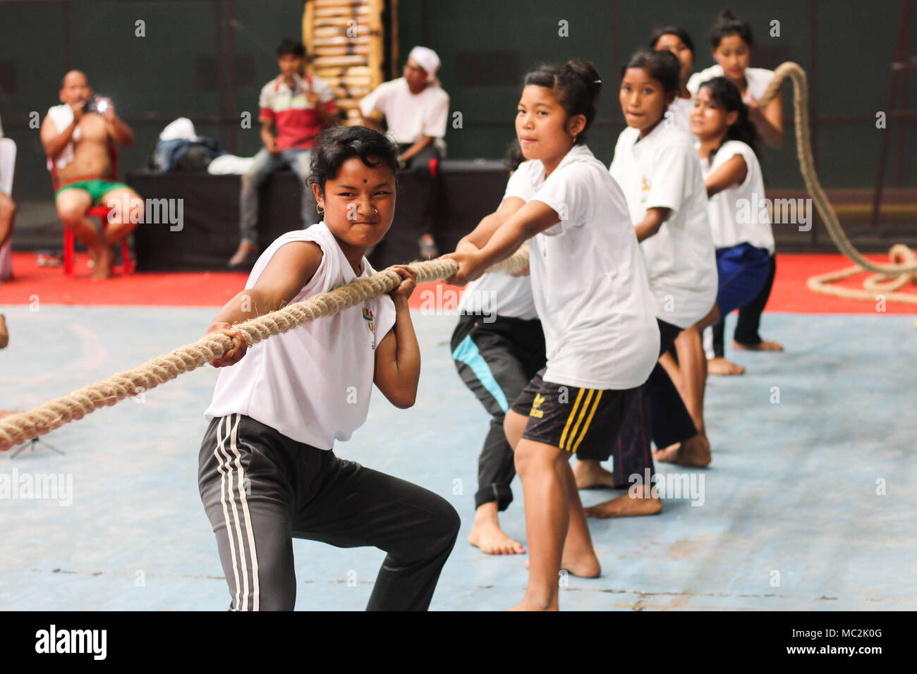 Guwahati, India. 12th Apr, 2018. Players in action in Traditional game ...