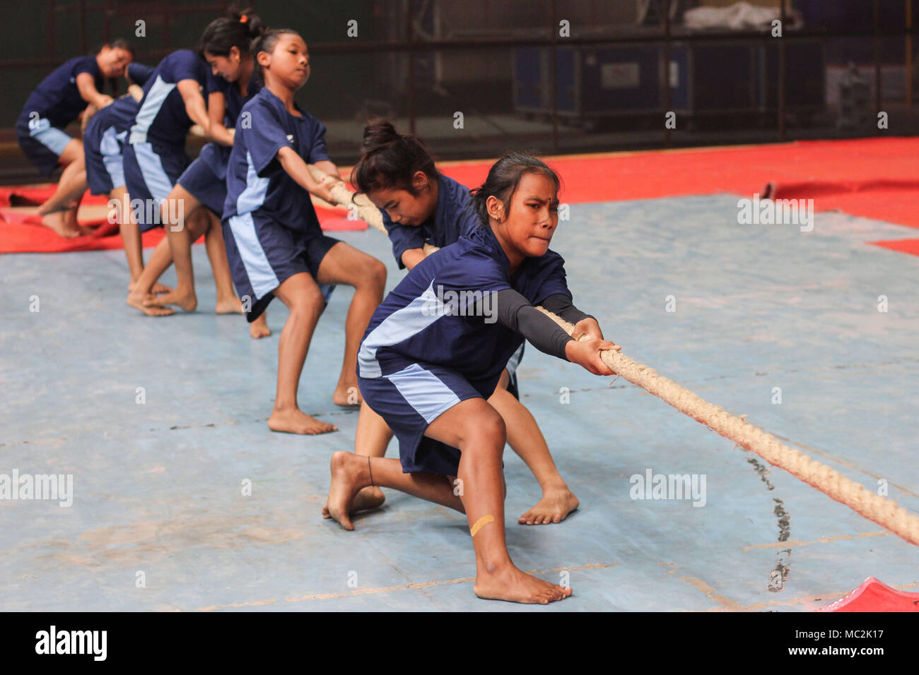 Guwahati, India. 12th Apr, 2018. Players in action in Traditional game ...