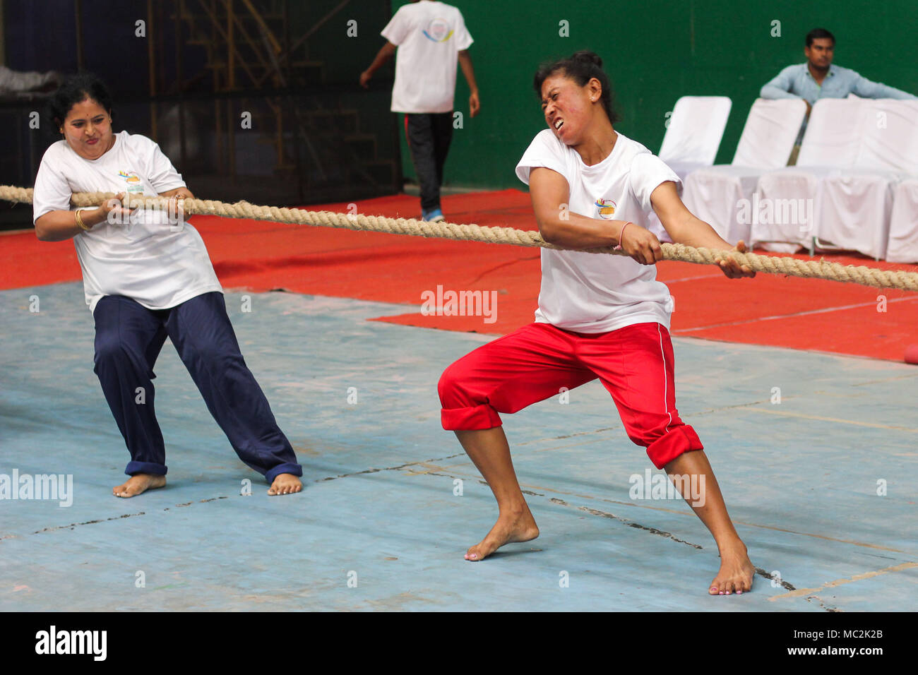 Guwahati, India. 12th Apr, 2018. Players in action in Traditional game ...