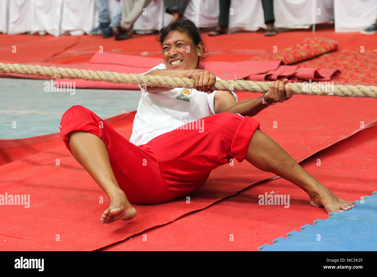 Guwahati, India. 12th Apr, 2018. Players in action in Traditional game ...