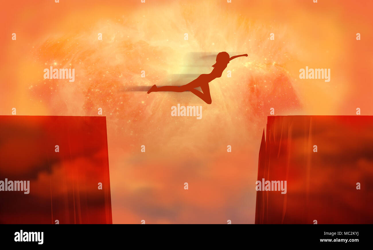 A woman jump between two cliffs Stock Photo - Alamy