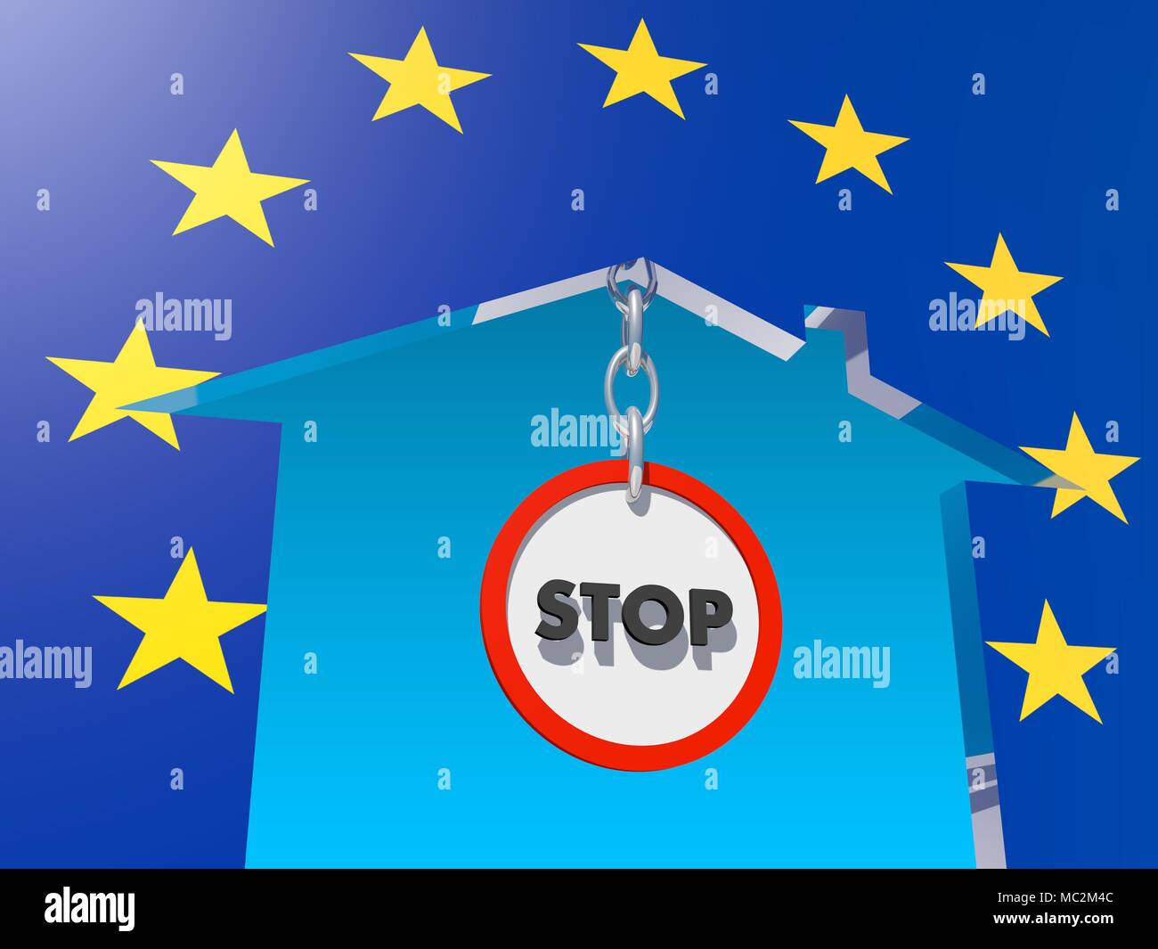 road stop sign in home icon textured by europe flag Stock Photo - Alamy