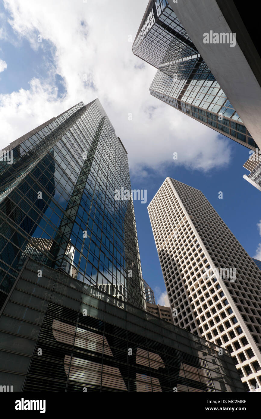 ide-angle view looking up at high-rise skyscrapers (One and Two ...
