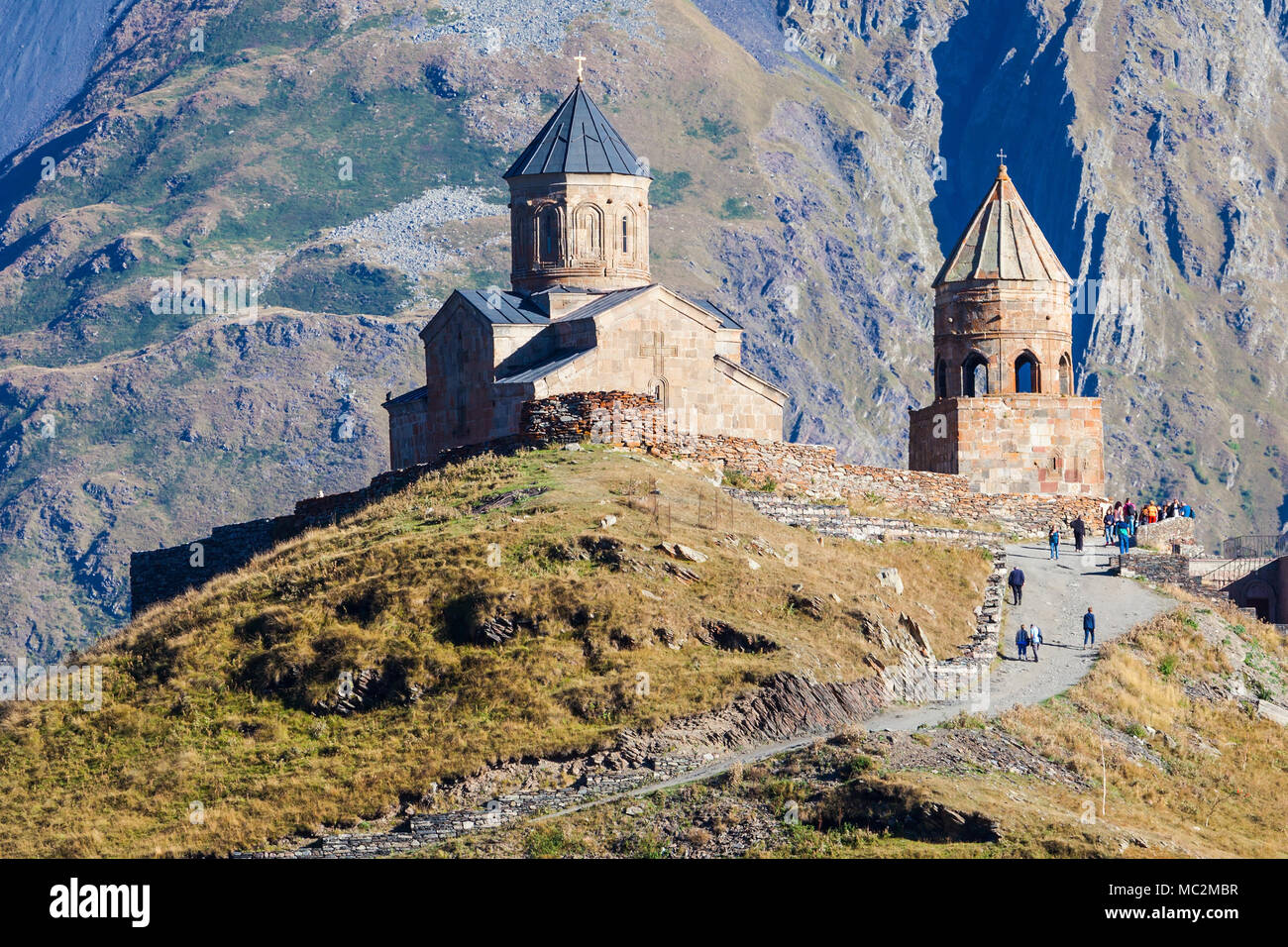 Gergeti Trinity Church on the hill near Gergeti in Georgia Stock Photo ...