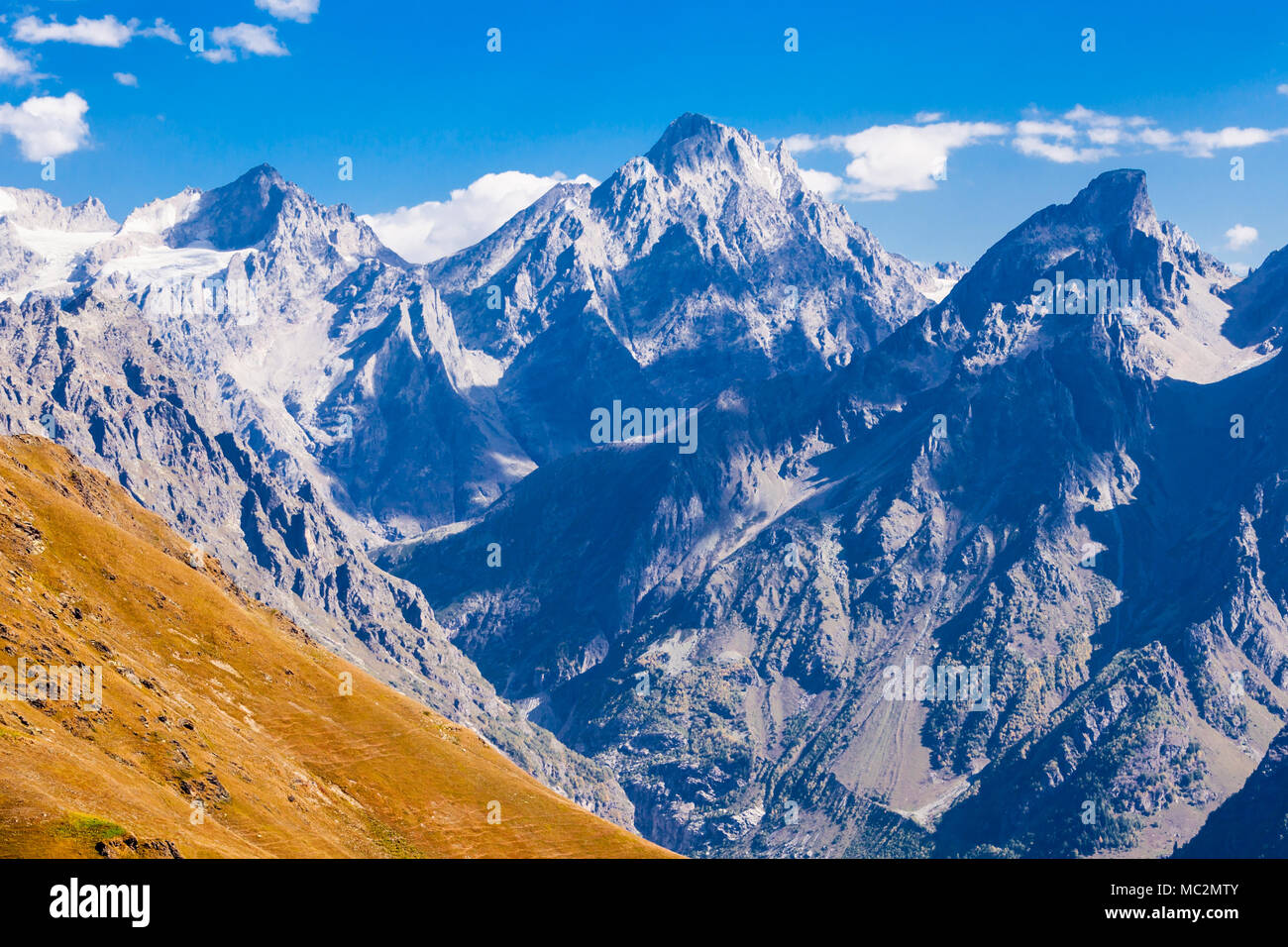 Close up view of Greater Caucasus. It is the major mountain range of ...