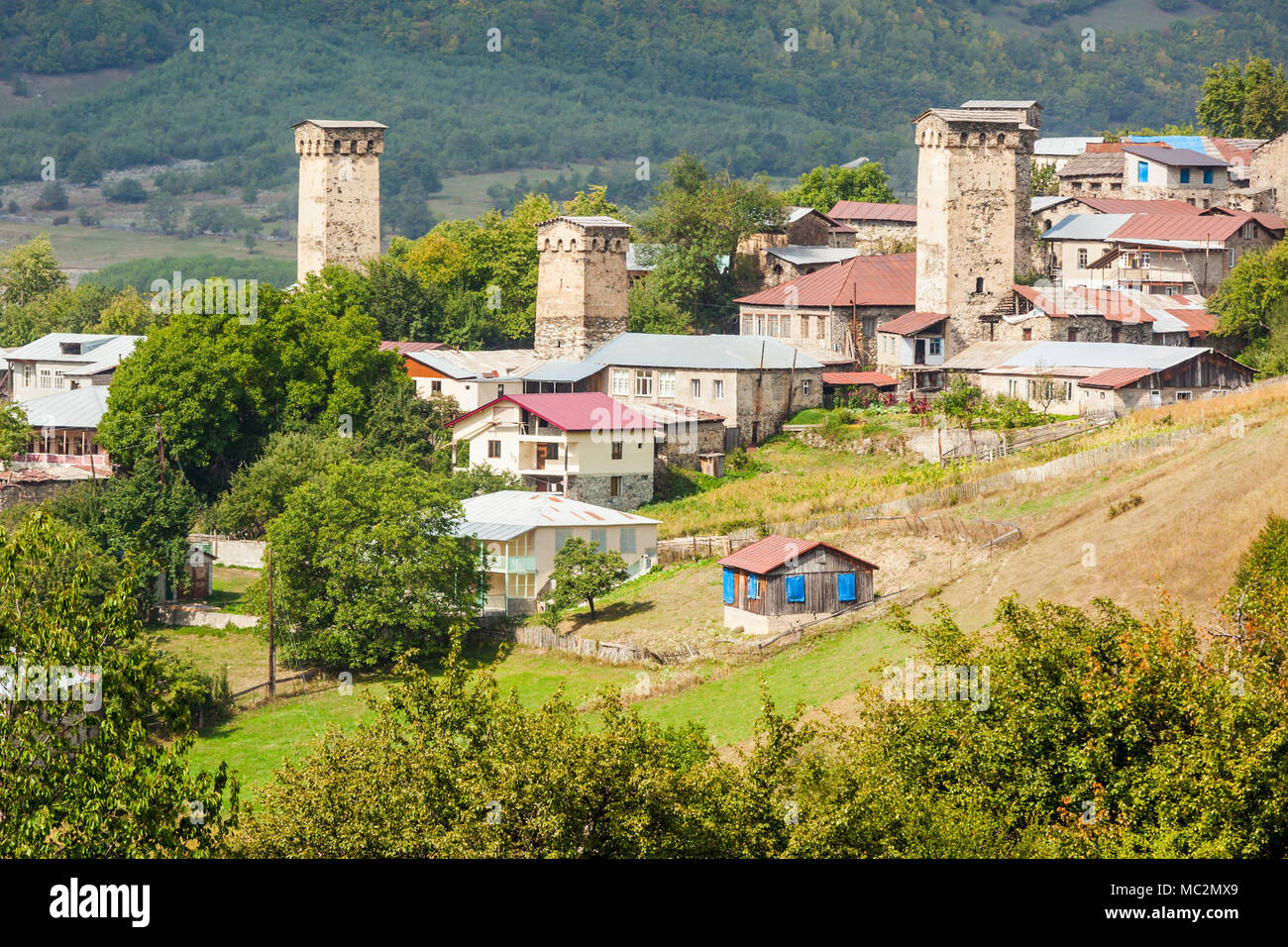 Svan towers in Mestia, Svaneti region, Georgia Stock Photo - Alamy