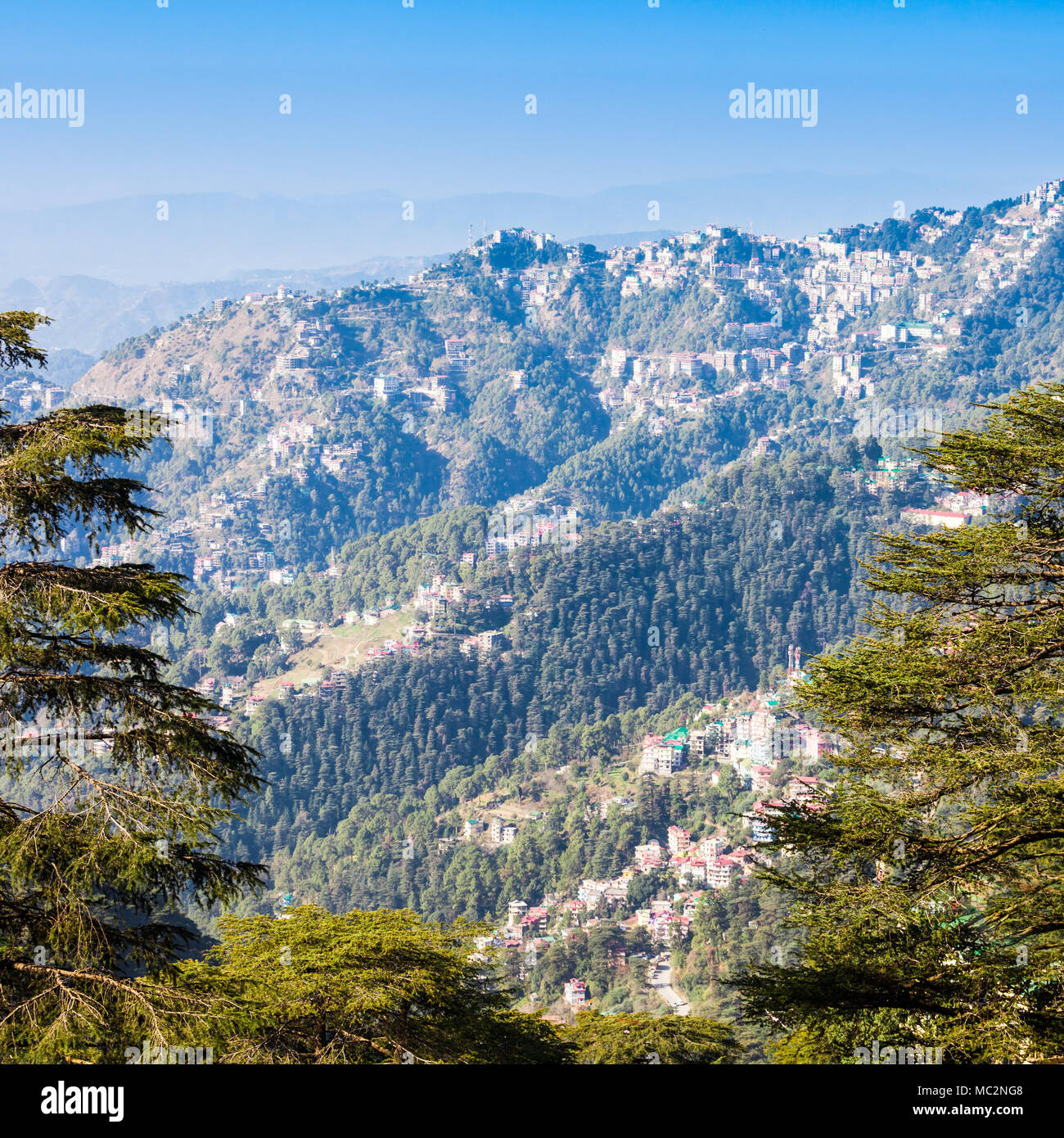 Shimla aerial view, it is the capital city of the Indian state of ...