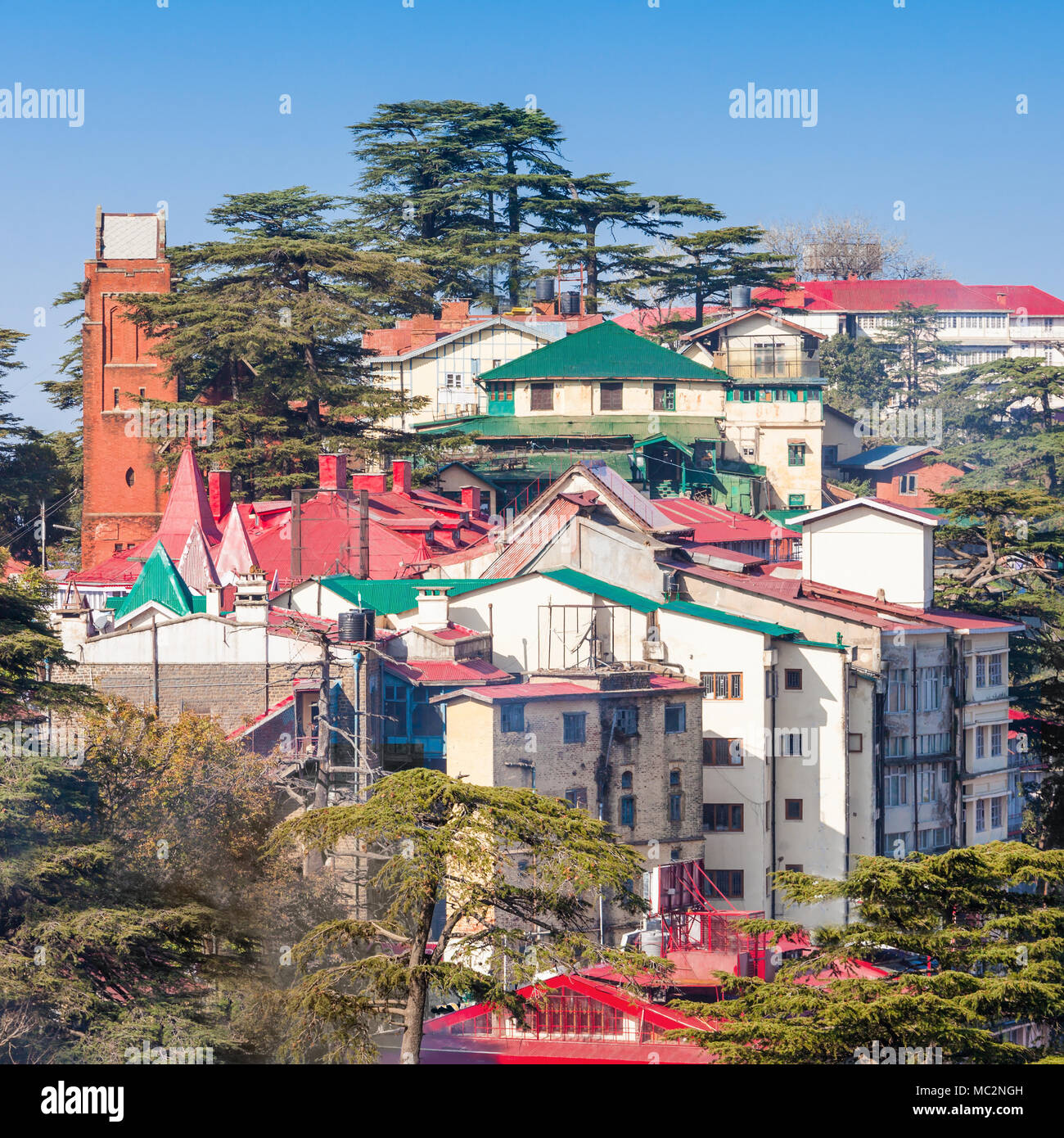 Shimla aerial view, it is the capital city of the Indian state of ...