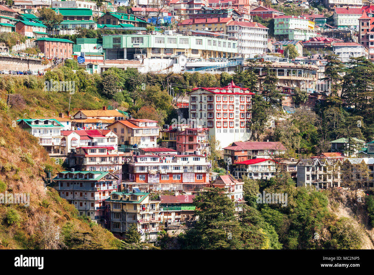 Shimla aerial view, it is the capital city of the Indian state of ...
