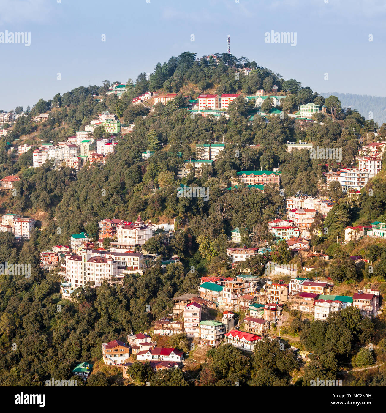 Shimla aerial view, it is the capital city of the Indian state of ...