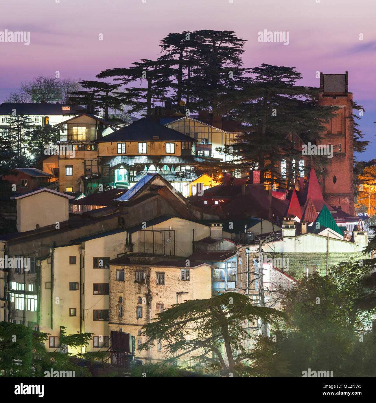 Shimla aerial view, it is the capital city of the Indian state of ...