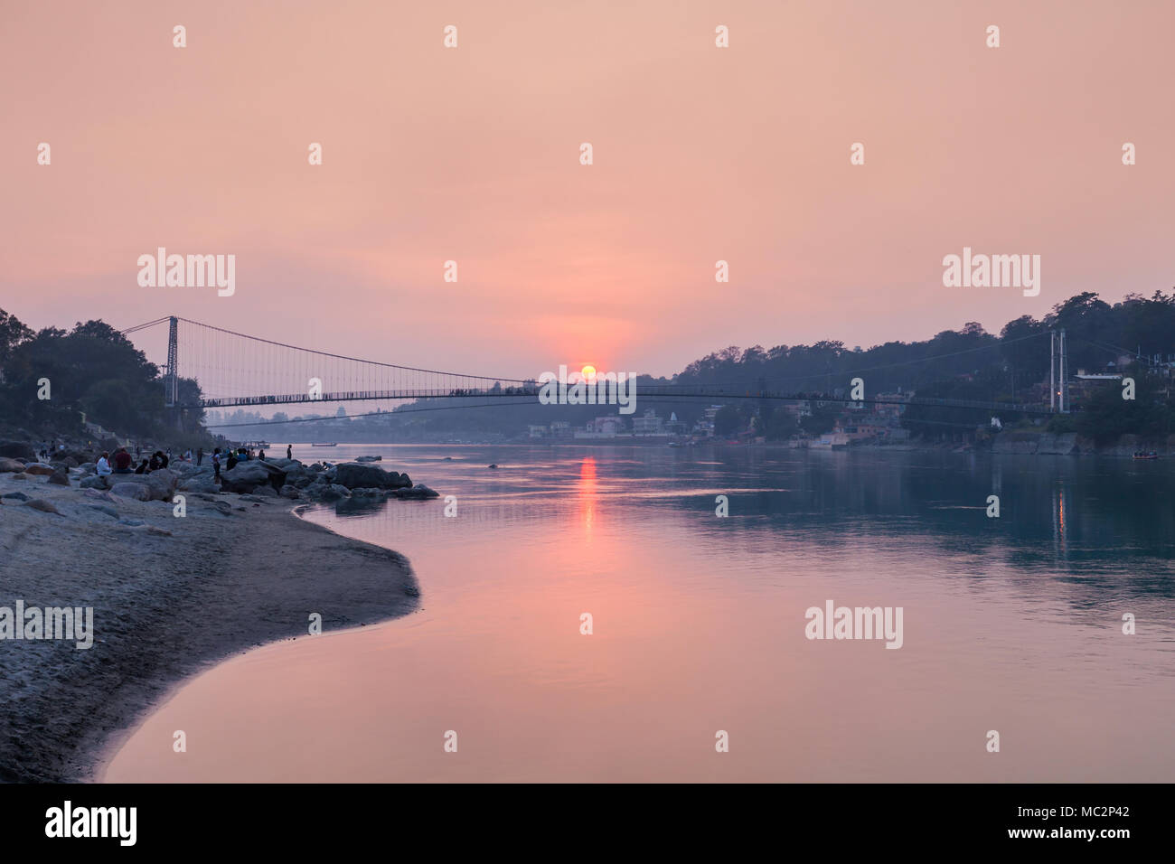 Ram Jhula on sunset, it is an iron suspension bridge situated in ...