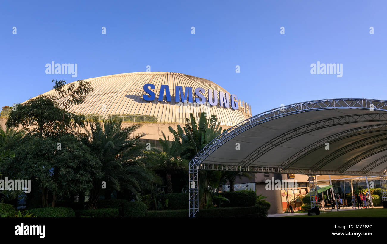 Manila, Philippines - Feb 24, 2018 : Samsung logo at SM Aura Premier ...