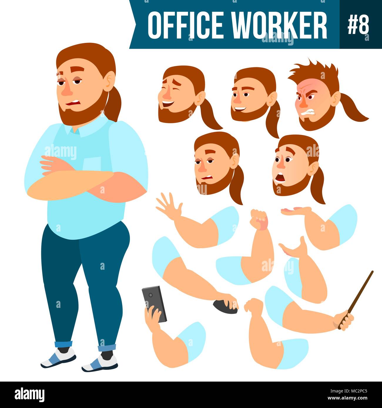 Office Worker Vector. Face Emotions, Various Gestures. Animation ...