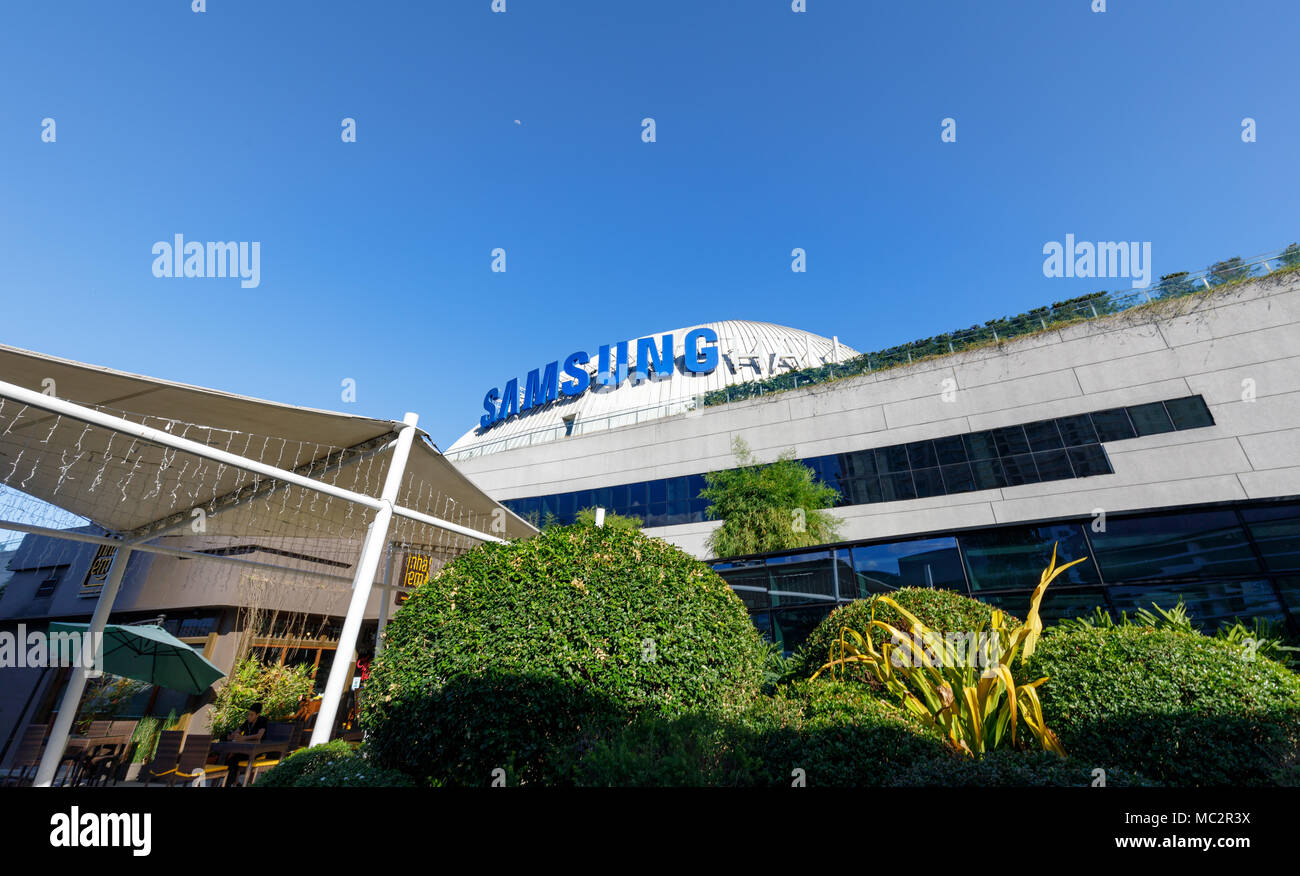 Manila, Philippines - Feb 24, 2018 : Samsung logo at SM Aura Premier ...