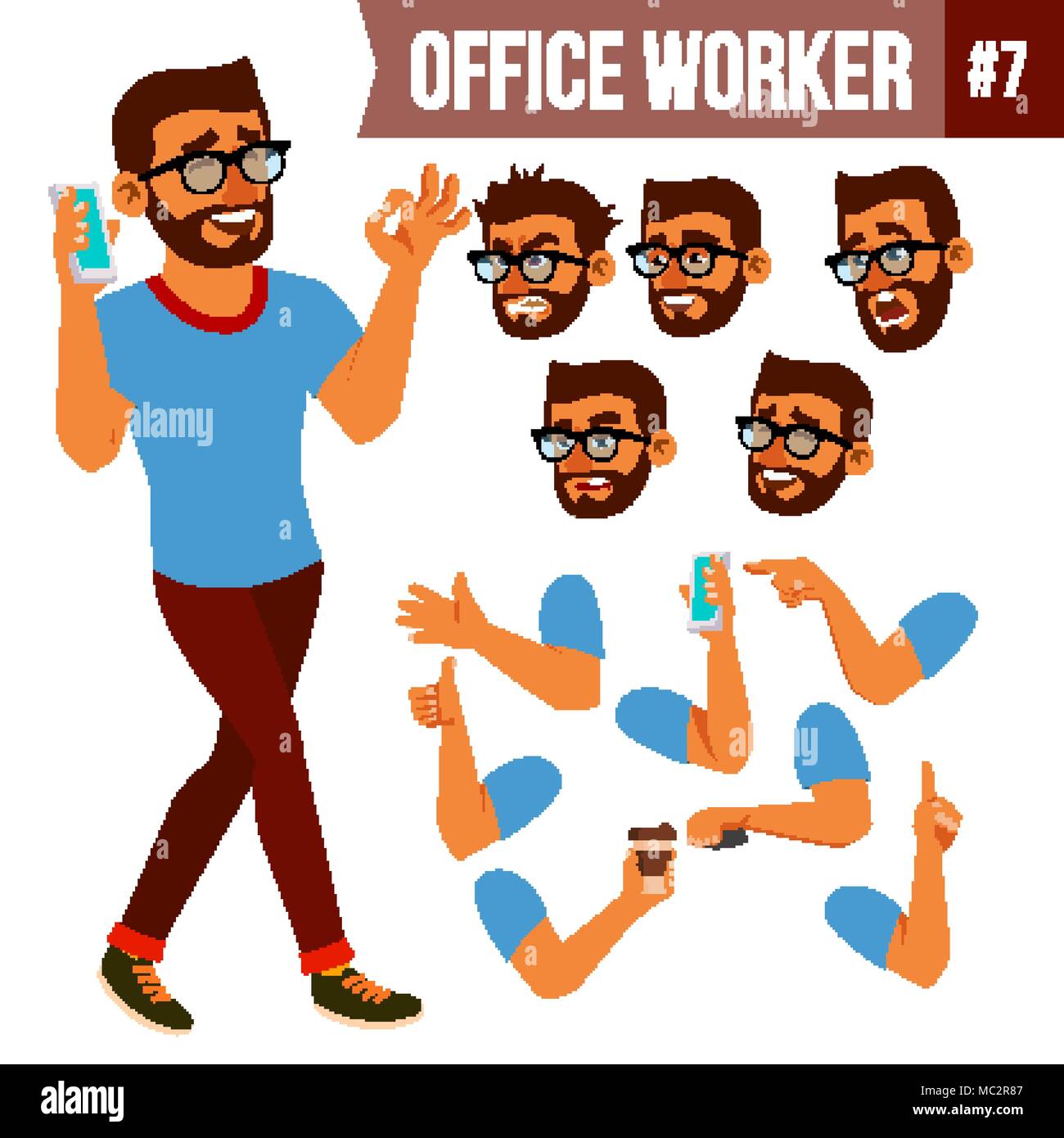 Office Worker Vector. Face Emotions, Various Gestures. Animation ...