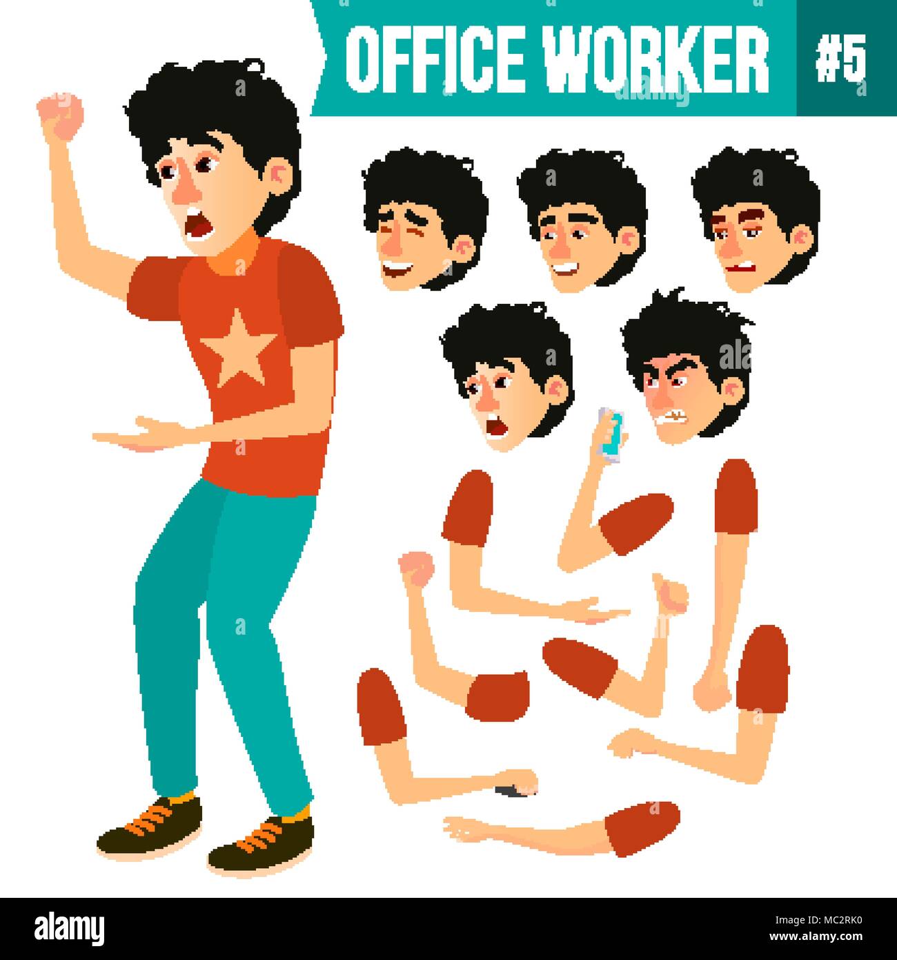 Office Worker Vector. Face Emotions, Various Gestures. Animation ...