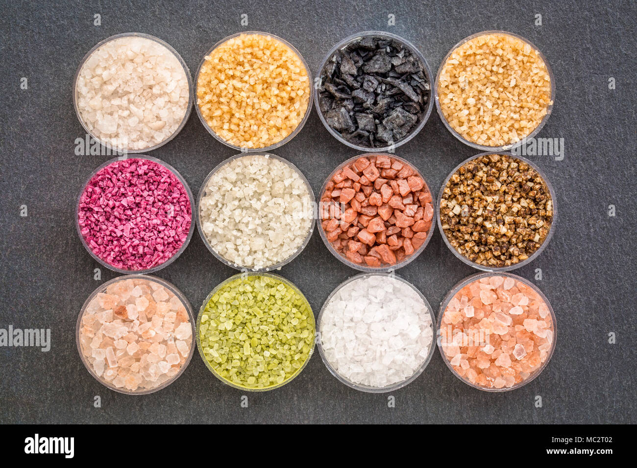 colection of colorful sea salts from different parts of the world, top ...