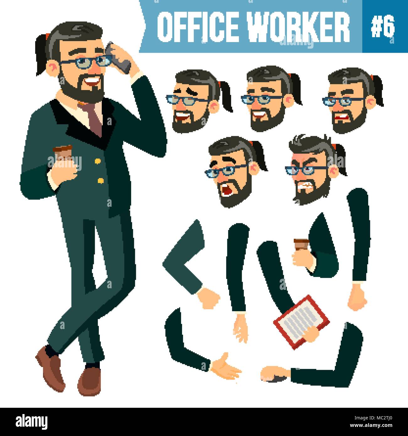 Office Worker Vector. Face Emotions, Various Gestures. Animation ...