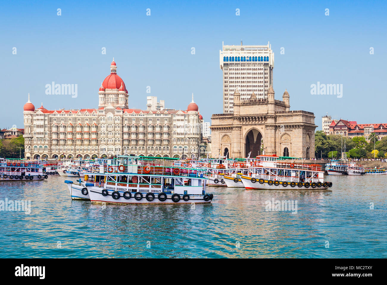 The Gateway of India and boats as seen from the Mumbai Harbour in ...