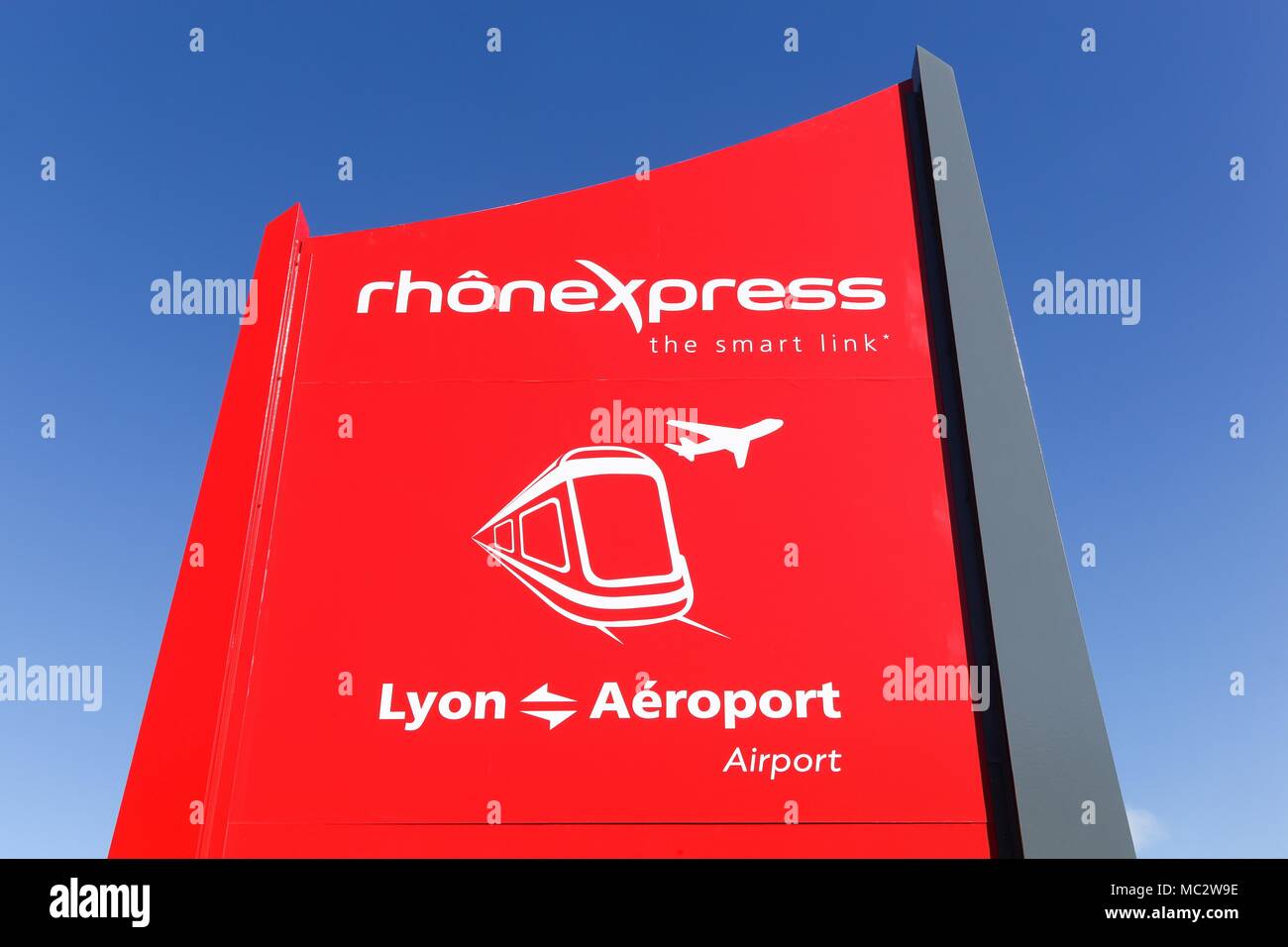 Lyon, France - March 21, 2018: Rhonexpress logo. Rhonexpress is an ...