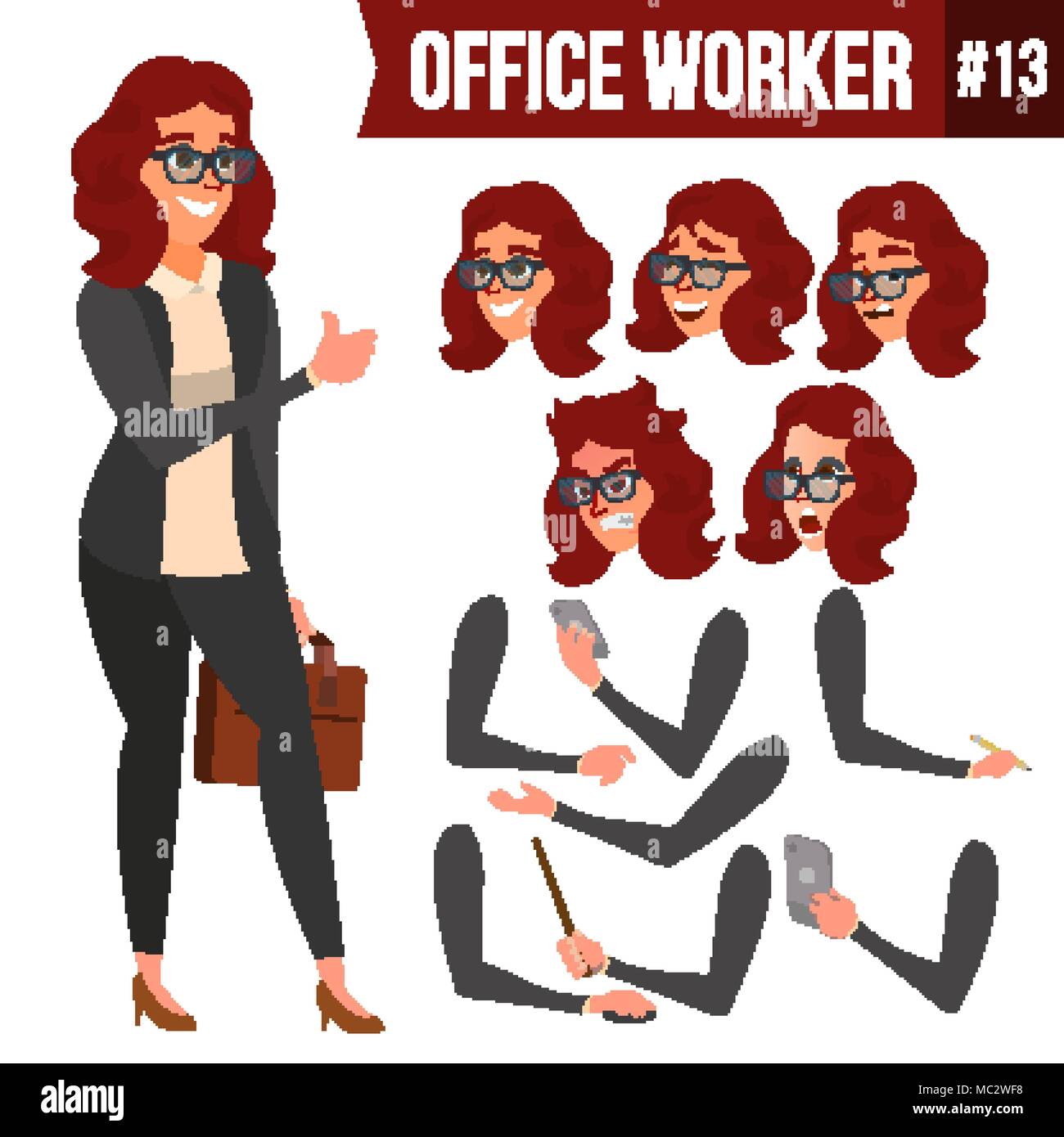 Office Worker Vector. Woman. Happy Clerk, Servant, Employee. Business ...